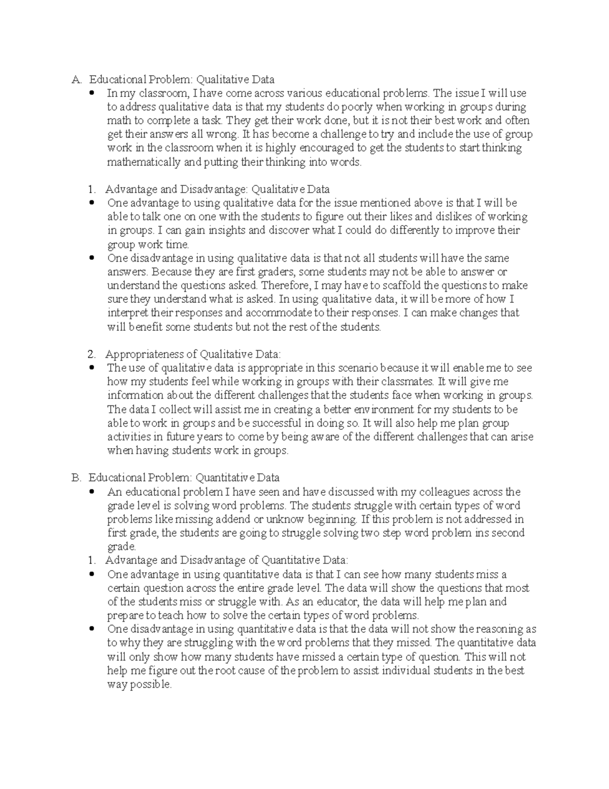 D179 Task 1 D179 Task 1 A Educational Problem Qualitative Data In My Classroom I Have