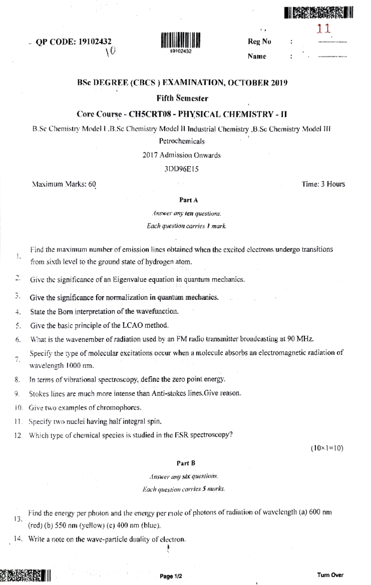 PHy-II Oct 2019 - MG University Question papers - 11 QP CODE: 19102432 ...