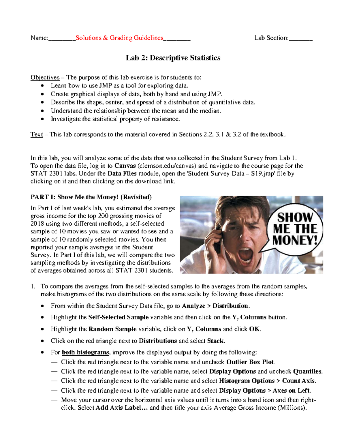 Lab 2 - Descriptive Statistics - S19 - Solutions - Name:Solutions ...