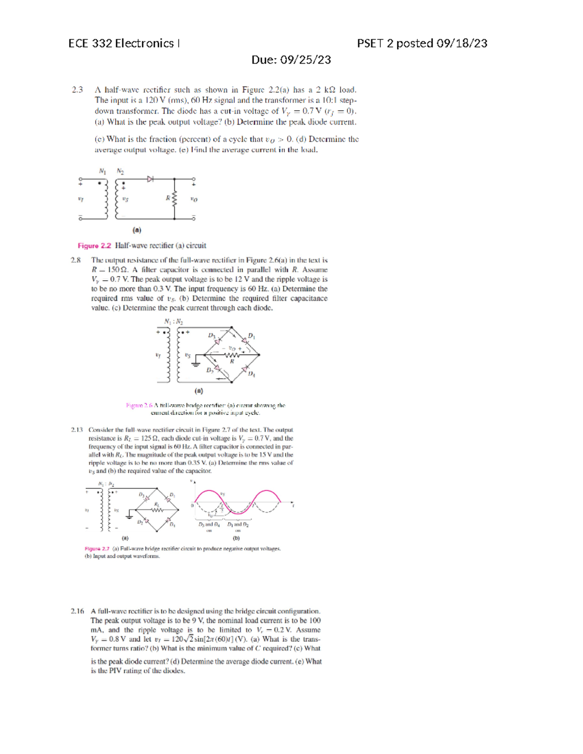 PSET 2 - Homework assignment of Eletronics I course - BME 472 - ECE 332 Electronics I PSET 2 ...