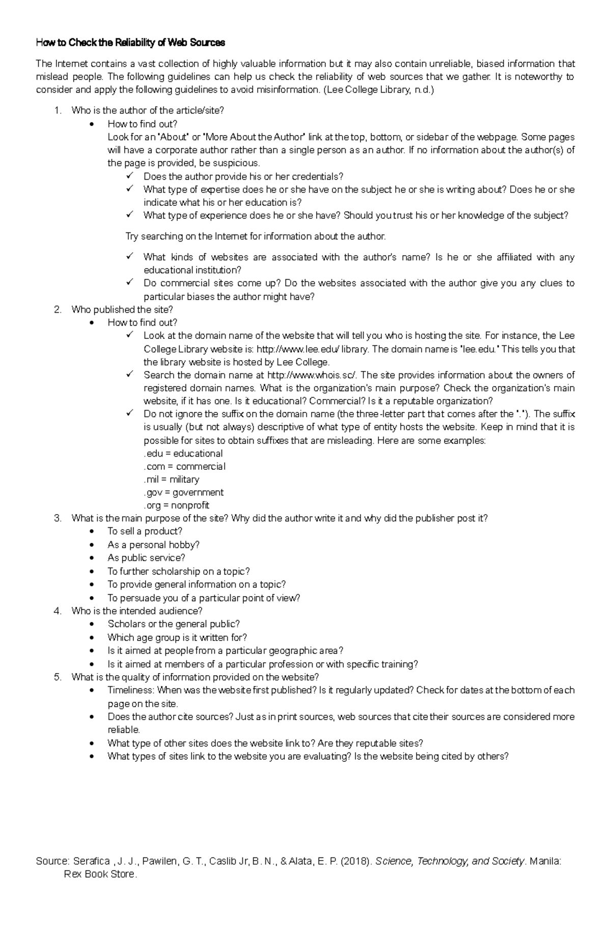 12 STS Digital Citizenship Reliability of Web Sources - Source ...