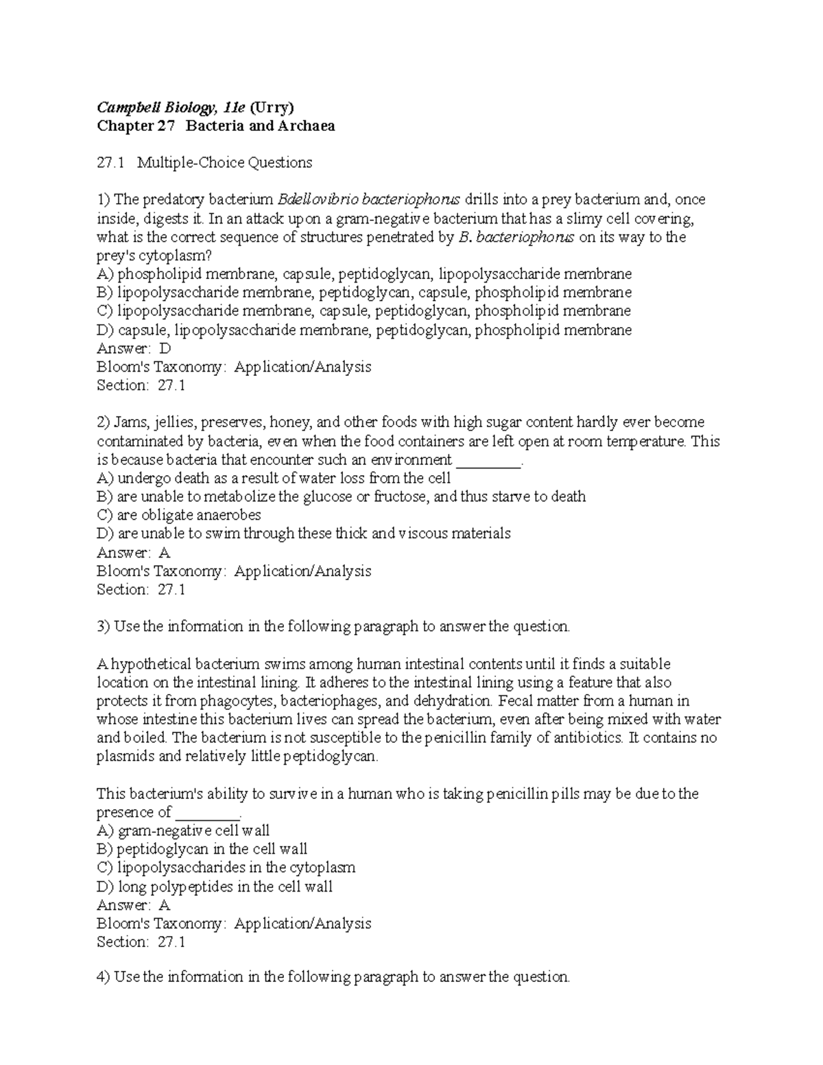 Chapter 27 - Campbell Biology, 11e (Urry) Chapter 27 Bacteria and ...
