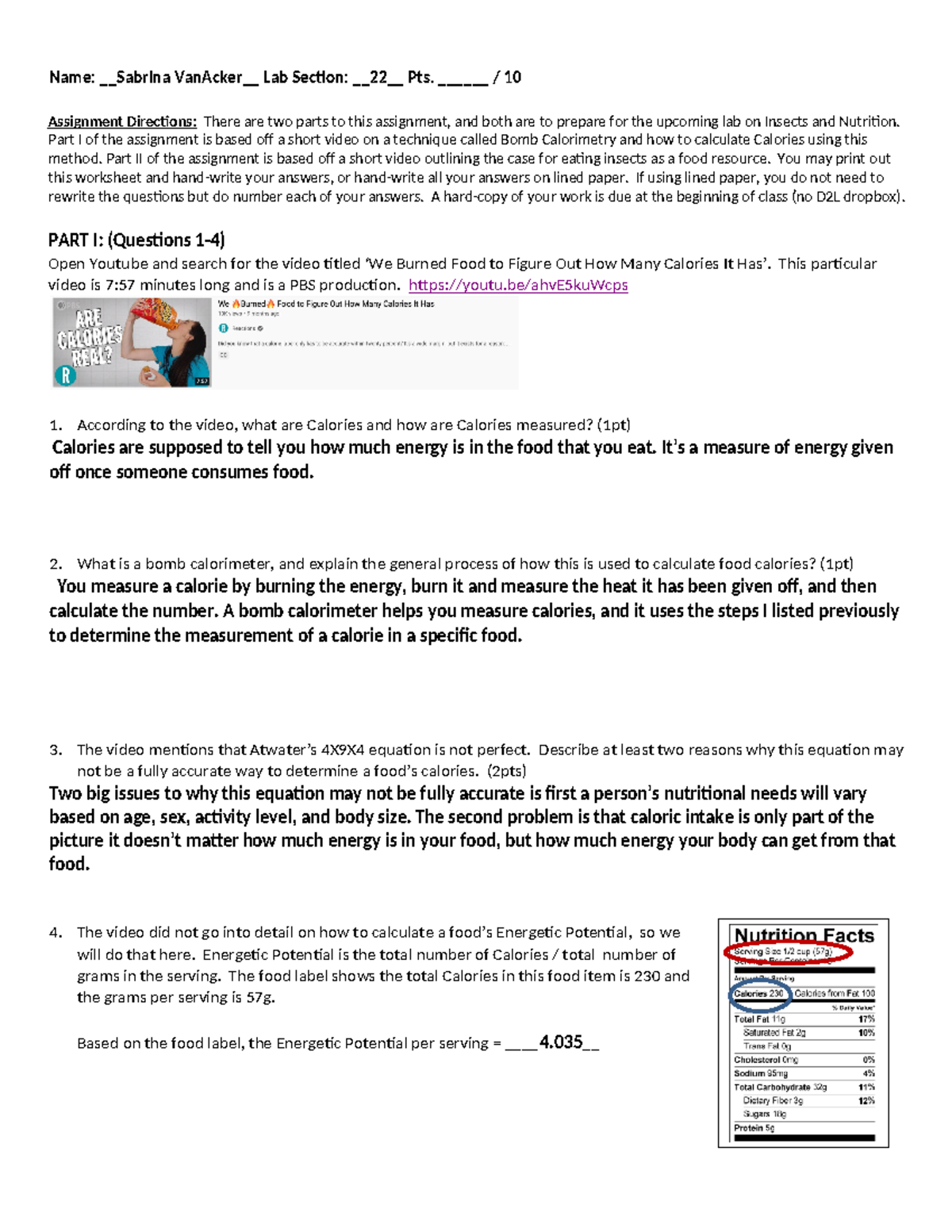 Lab 6-Homework Worksheet SS22docx - Name: Sabrina VanAcker Lab Section ...