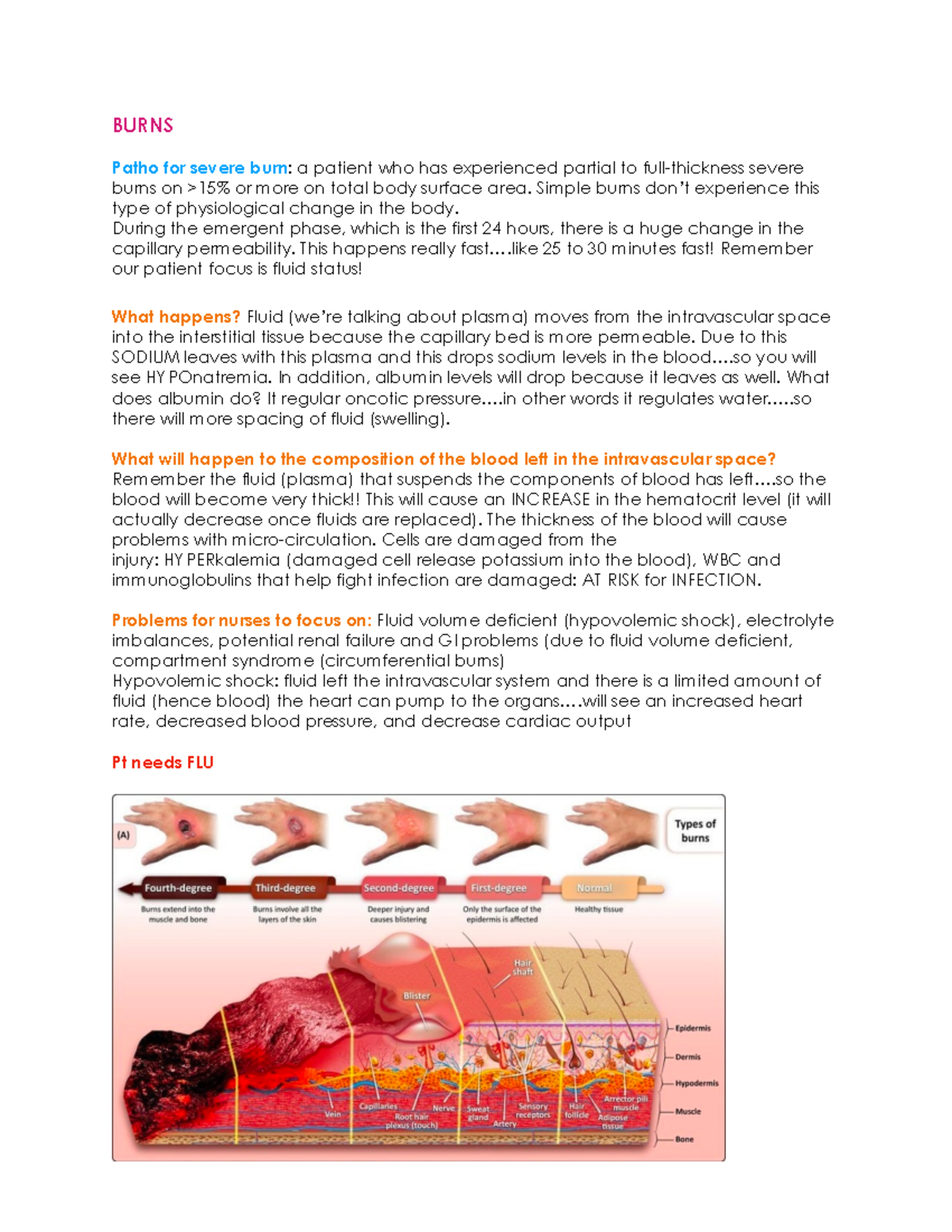 Burns Study Guide KAT LINO - BURNS Patho for severe burn : a patient ...