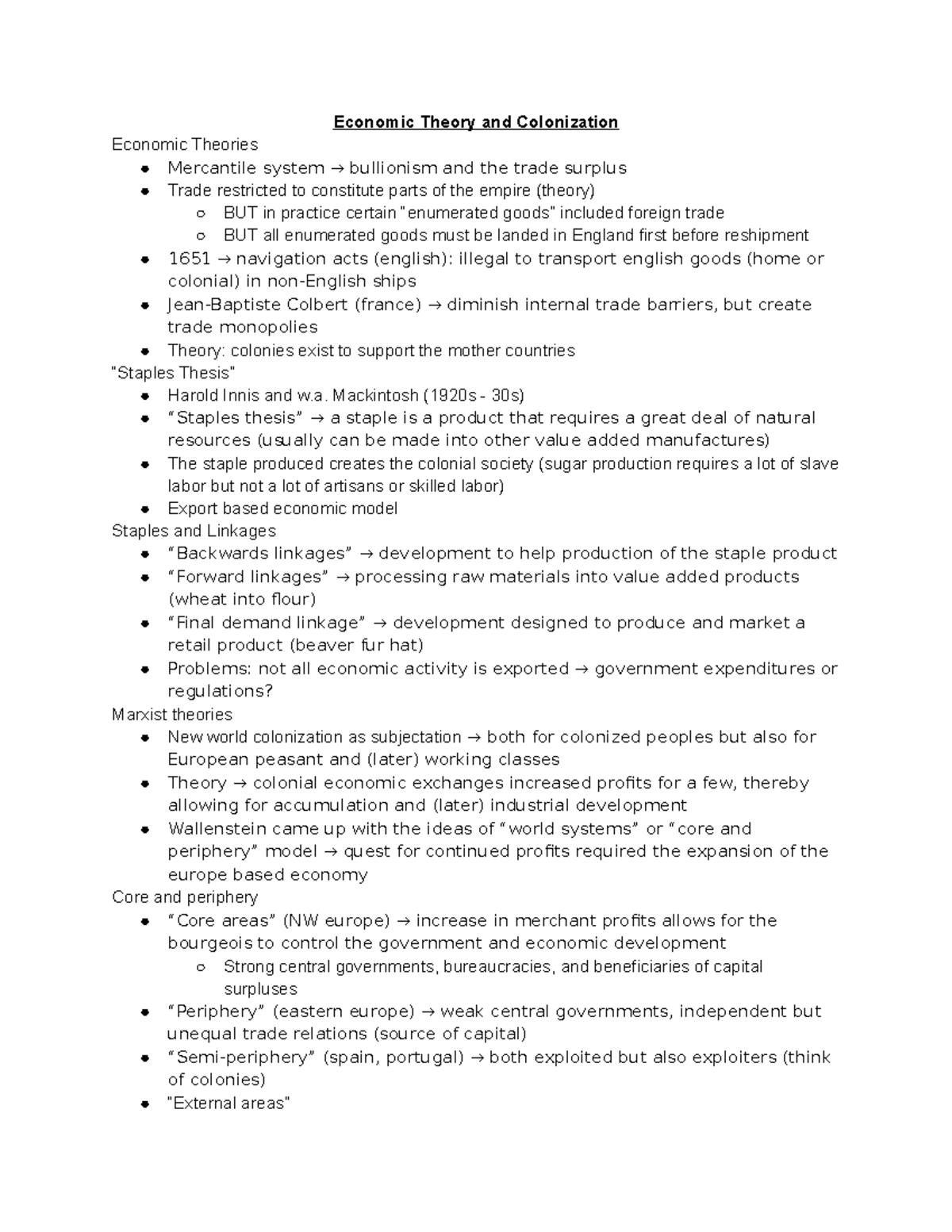 HTY 247S Economic Theory and Colonization - Economic Theory and ...