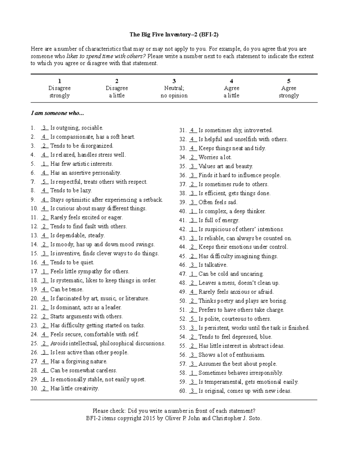 Bfi2-form Assessment1 - The Big Five Inventory–2 (BFI-2) Here are a ...