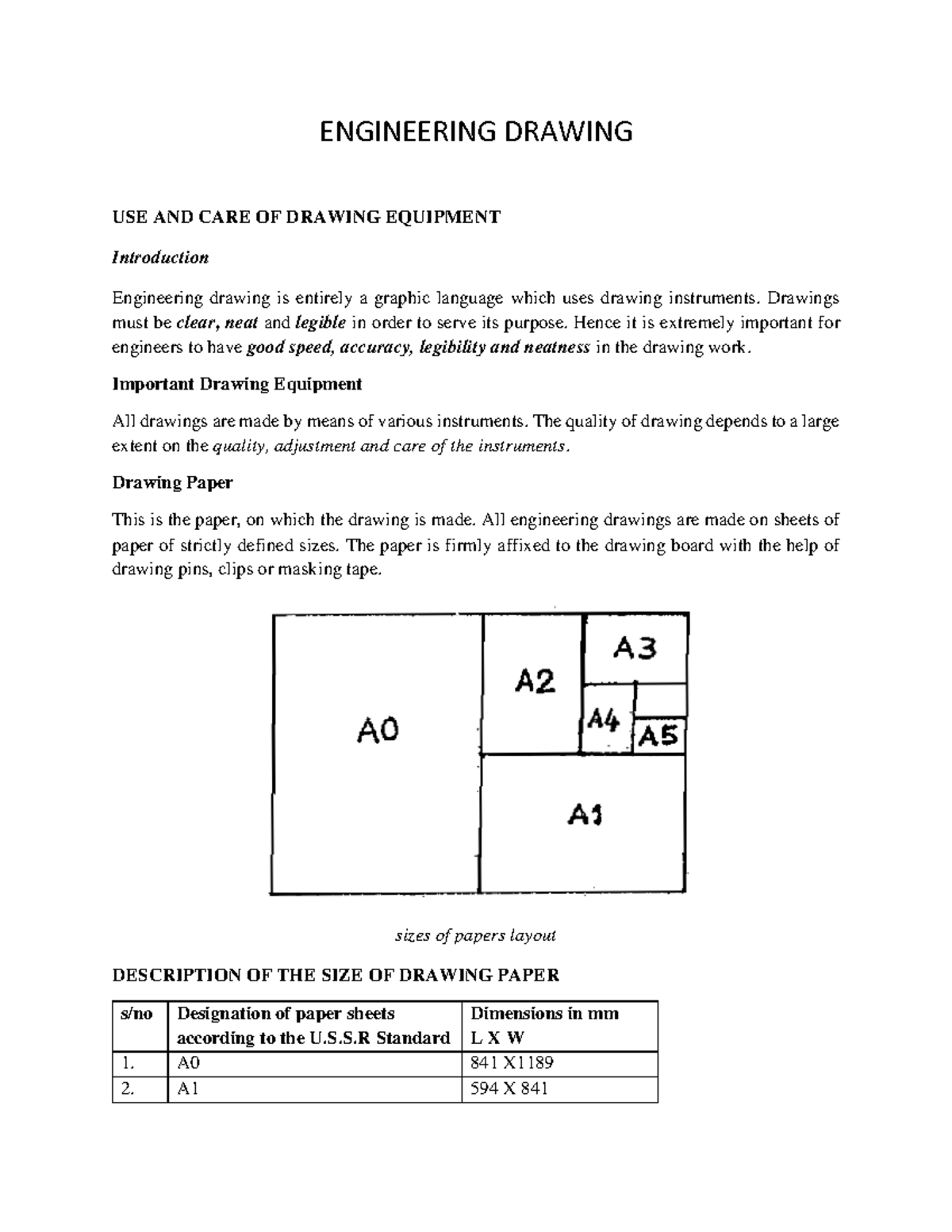 Engineering Drawing - ENGINEERING DRAWING USE AND CARE OF DRAWING ...