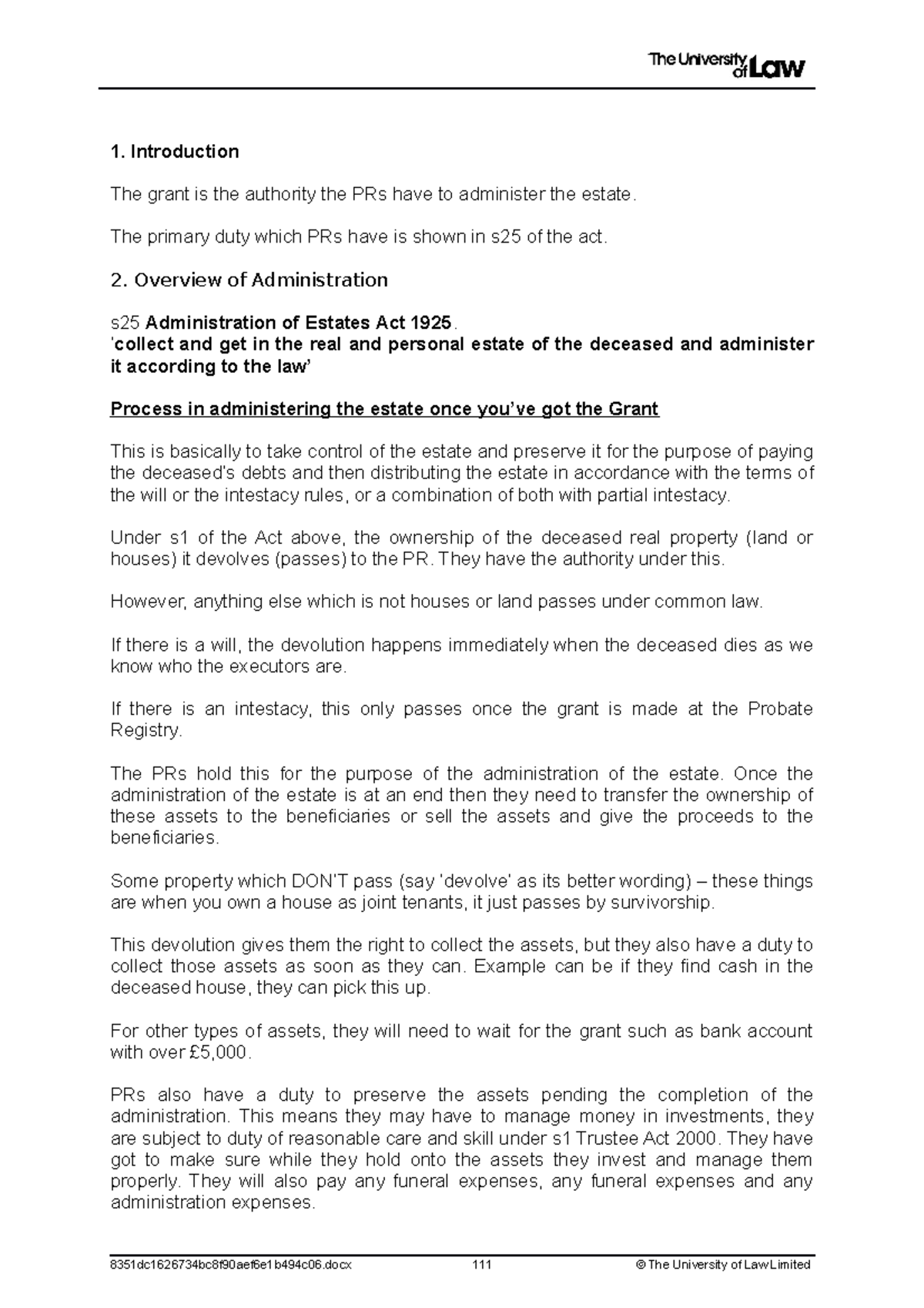 Wills and Succession LG10 Large Group - Introduction The grant is the ...