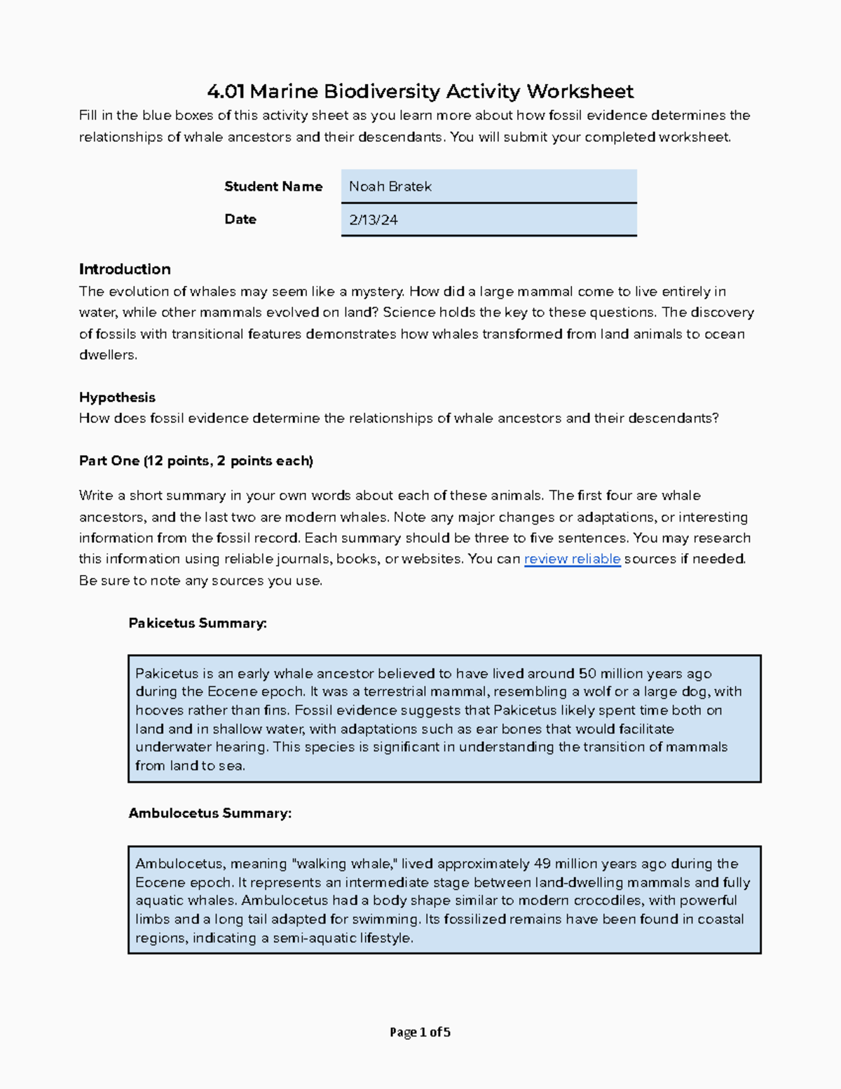 Copy of 4.01 Assignment Template Rev 2022 - 4 Marine Biodiversity ...