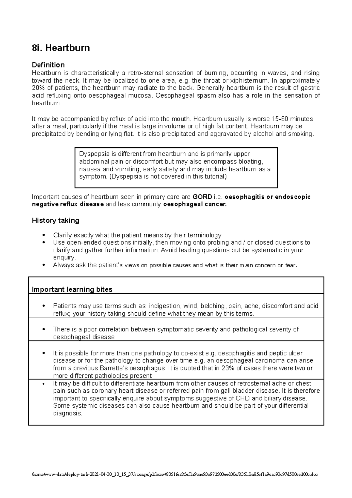 Lecture notes, lecture 8i - Heartburn - 8i. Heartburn Definition ...