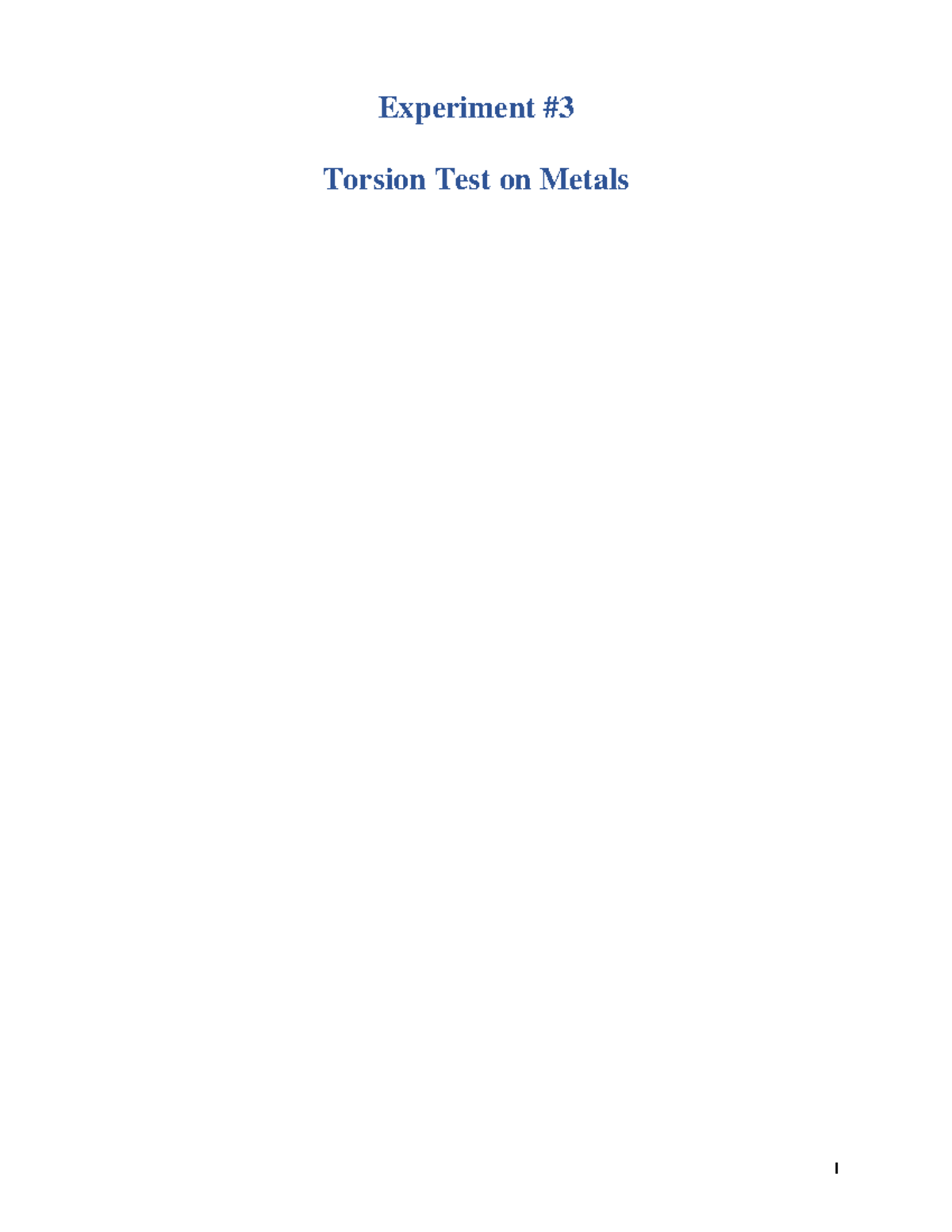 Experiment 3 - Lab Report - Experiment Torsion Test on Metals Table of ...