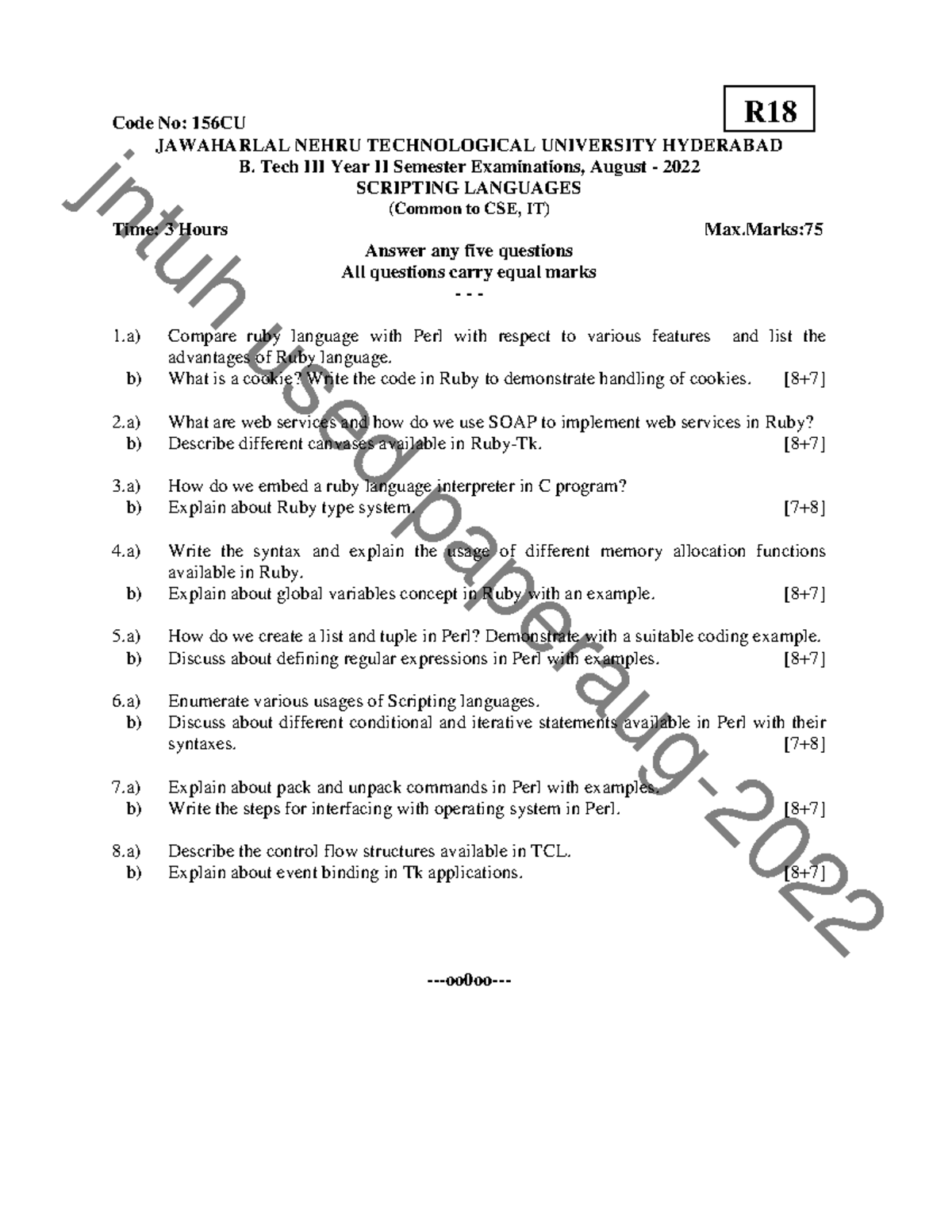 156CU - Scripting Languages - Code No: 156CU JAWAHARLAL NEHRU ...