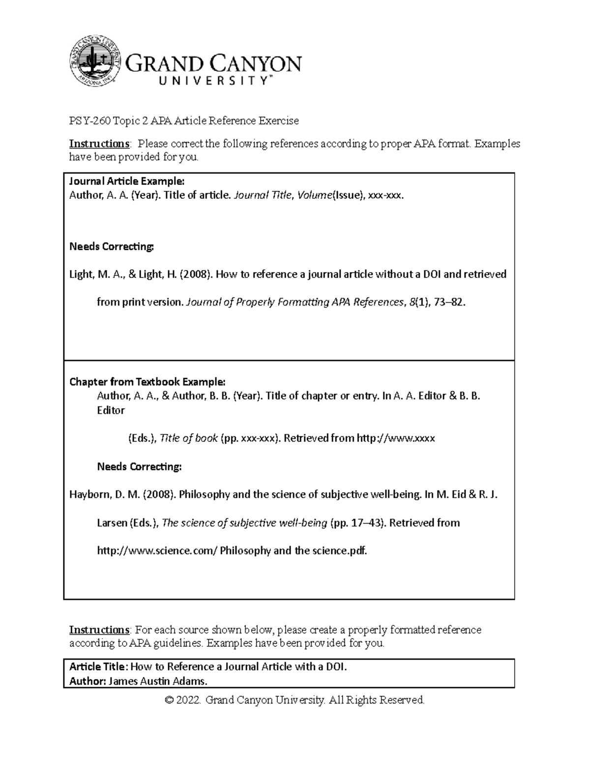 Apa article references exercise-psy260 - PSY-260 Topic 2 APA Article ...