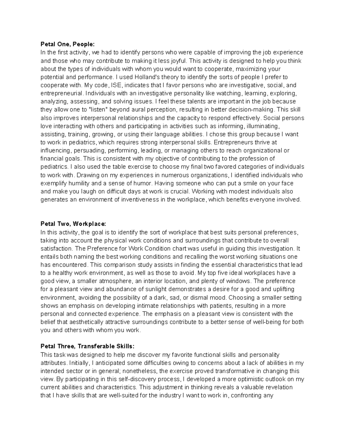 Flower Exercise - Petal One, People: In the first activity, we had to ...