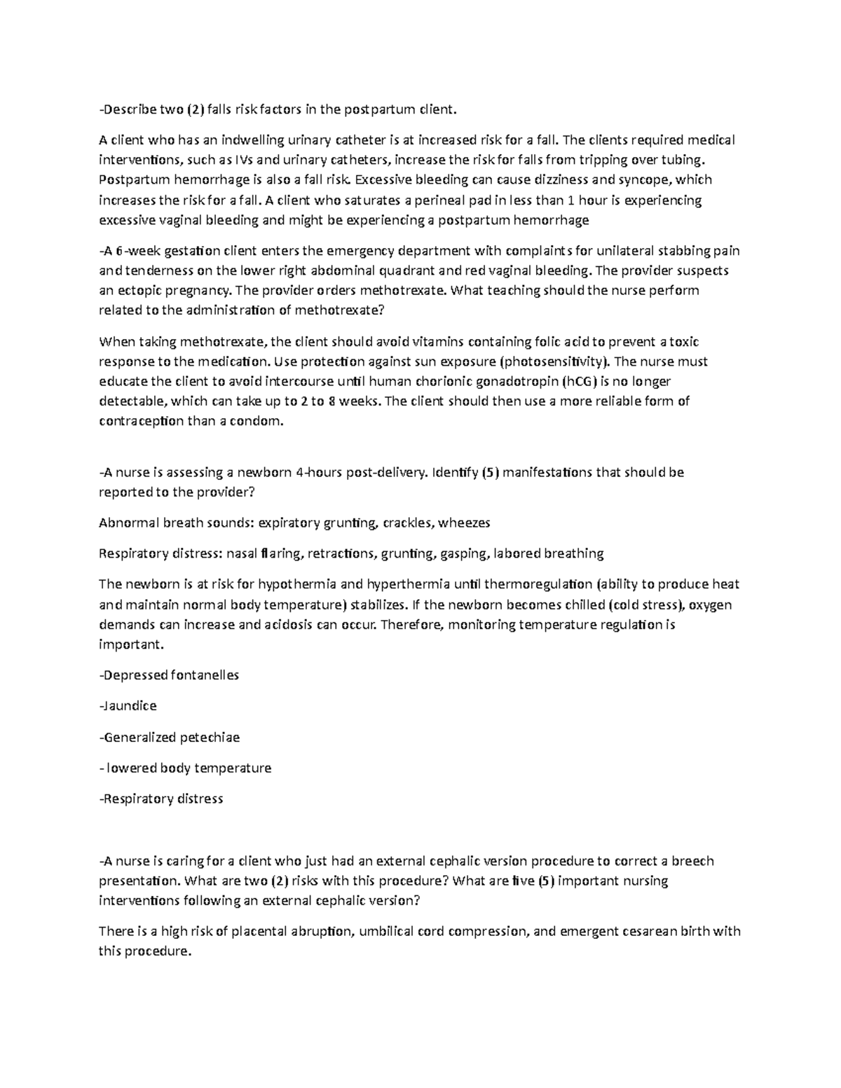 Maternity remedial Vati -Describe two (2) falls risk factors in the ...