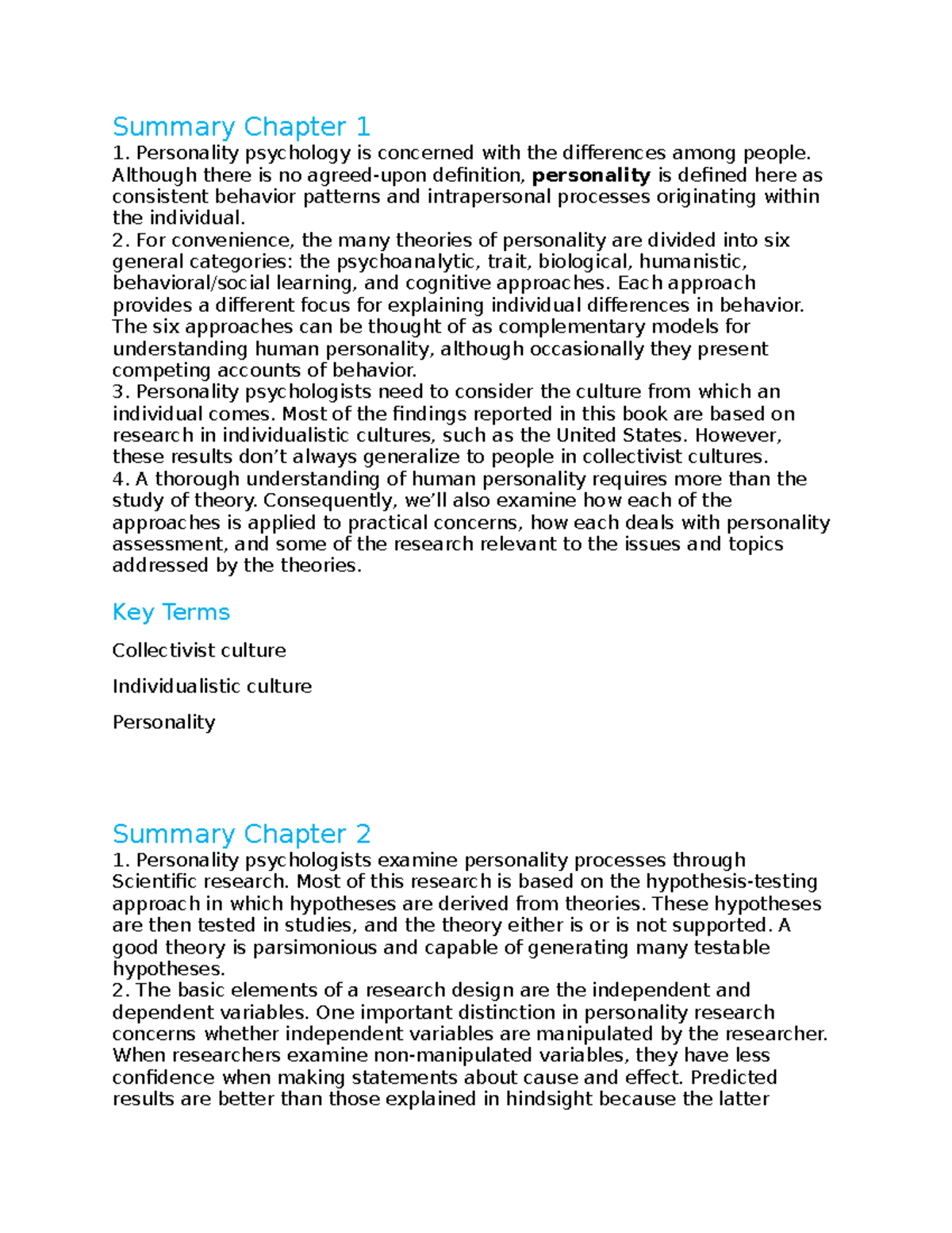 Summary of Personality Psychology - Studocu