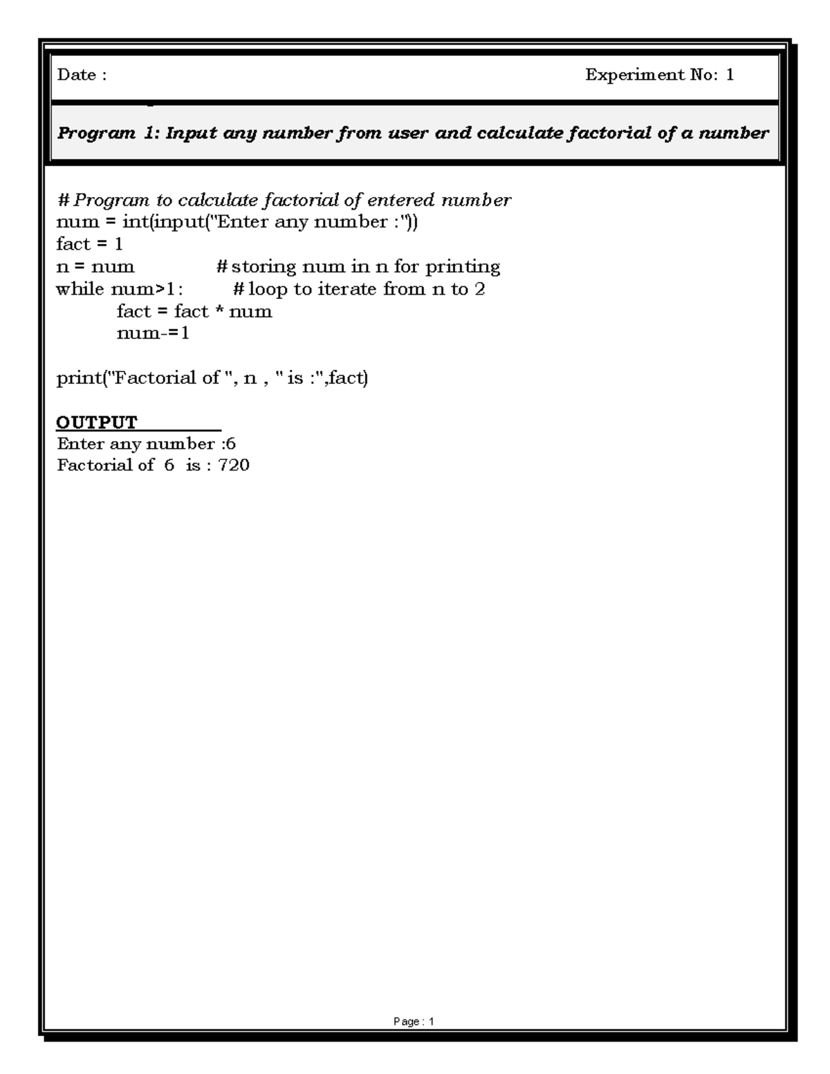 Computer Science Practical File XII - Program 1: Input any number from ...