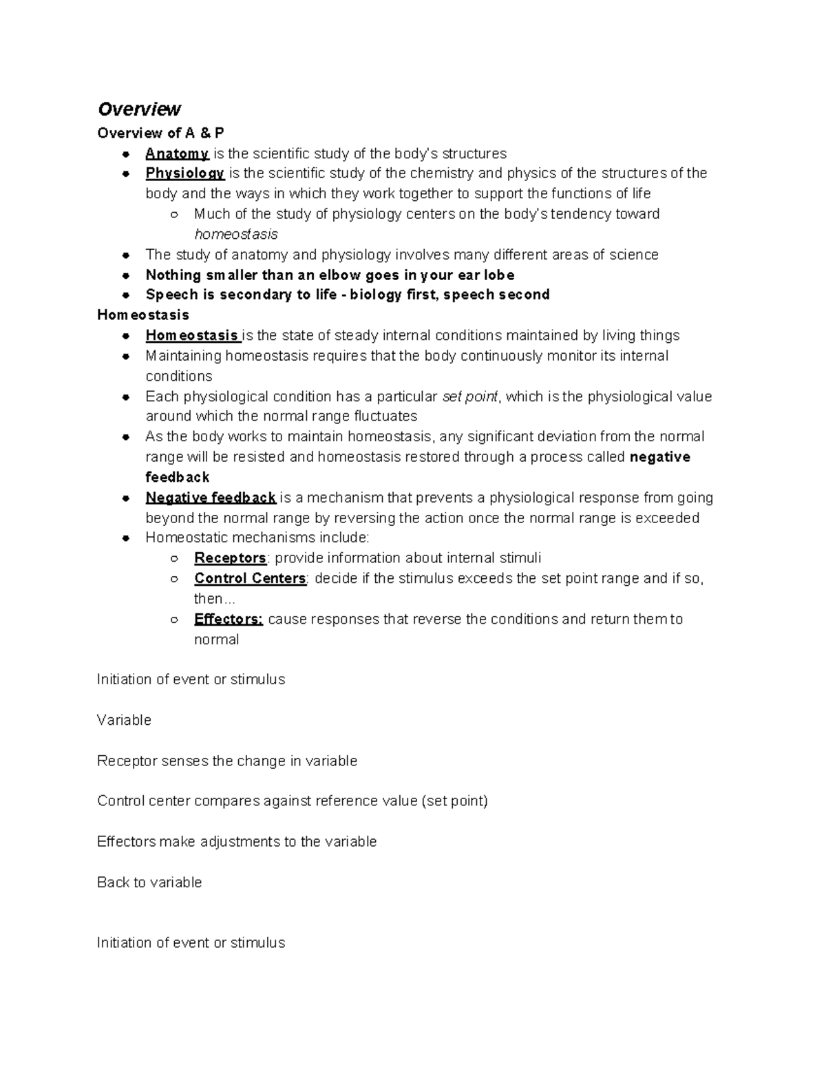 Introduction to A & P for Speech and Hearing - Overview Overview of A ...