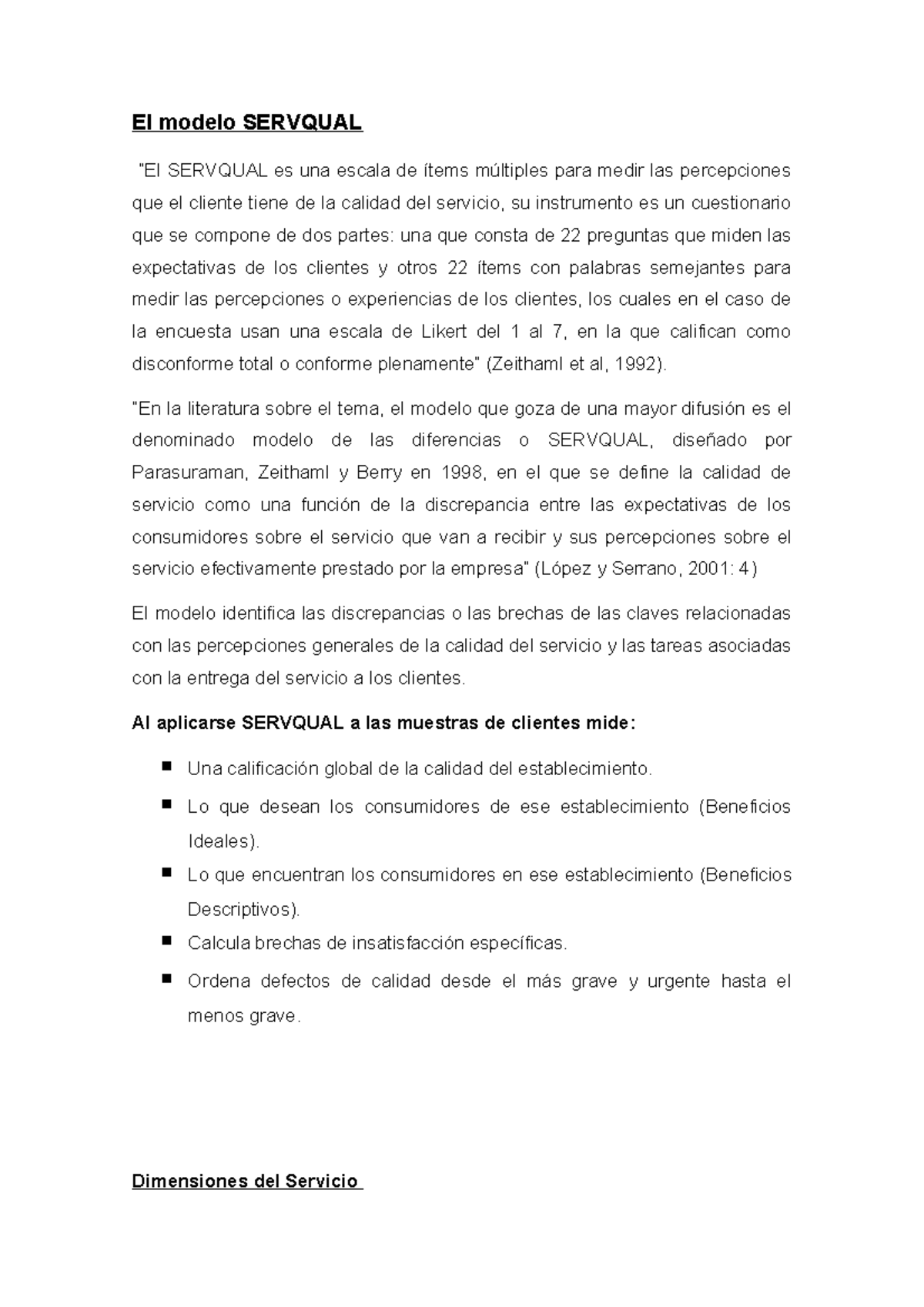 El modelo Servqual Marco Teorico - El modelo SERVQUAL “El SERVQUAL es una escala de ítems ...