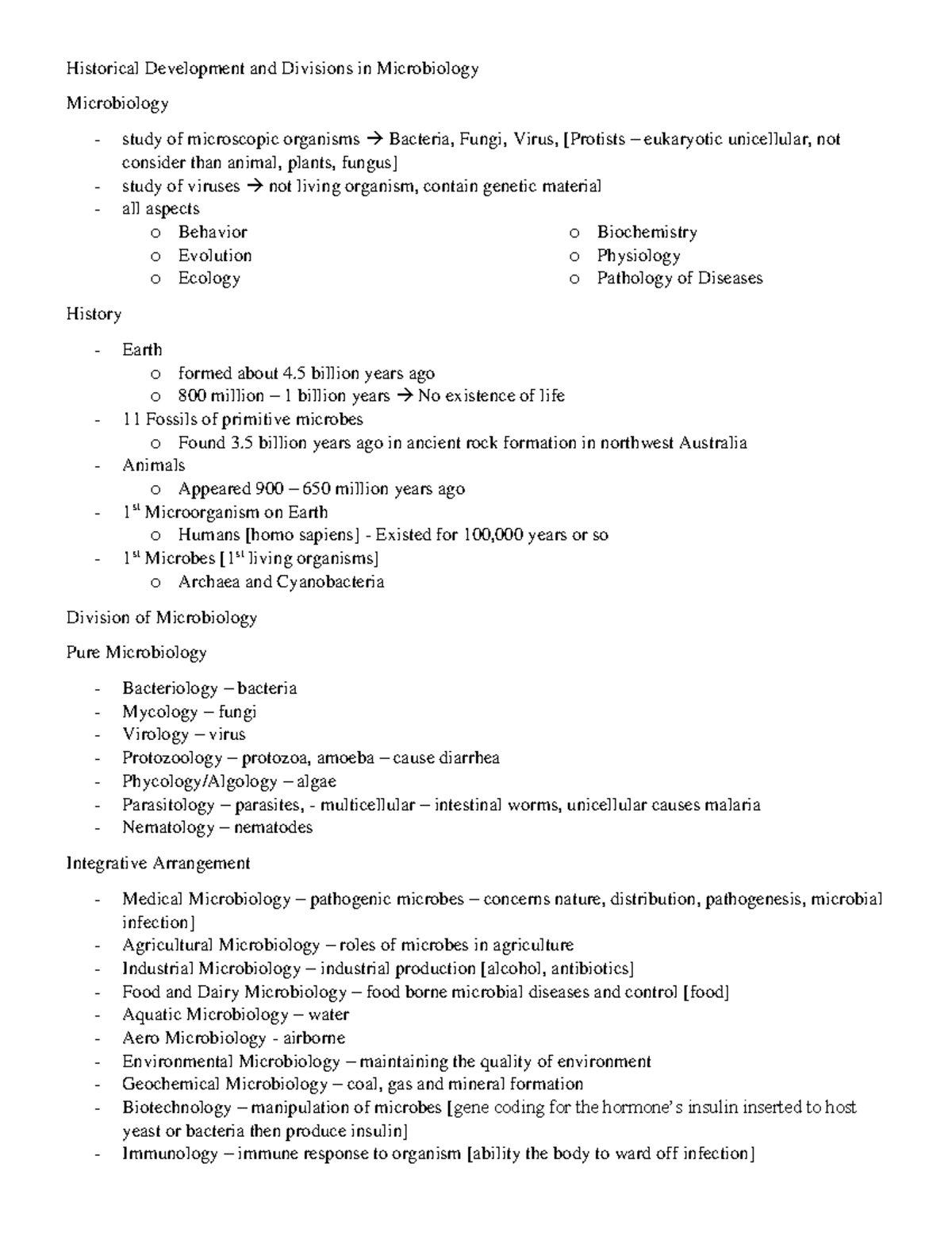 Prelims Bacte LEC - Lectures - Historical Development and Divisions in ...
