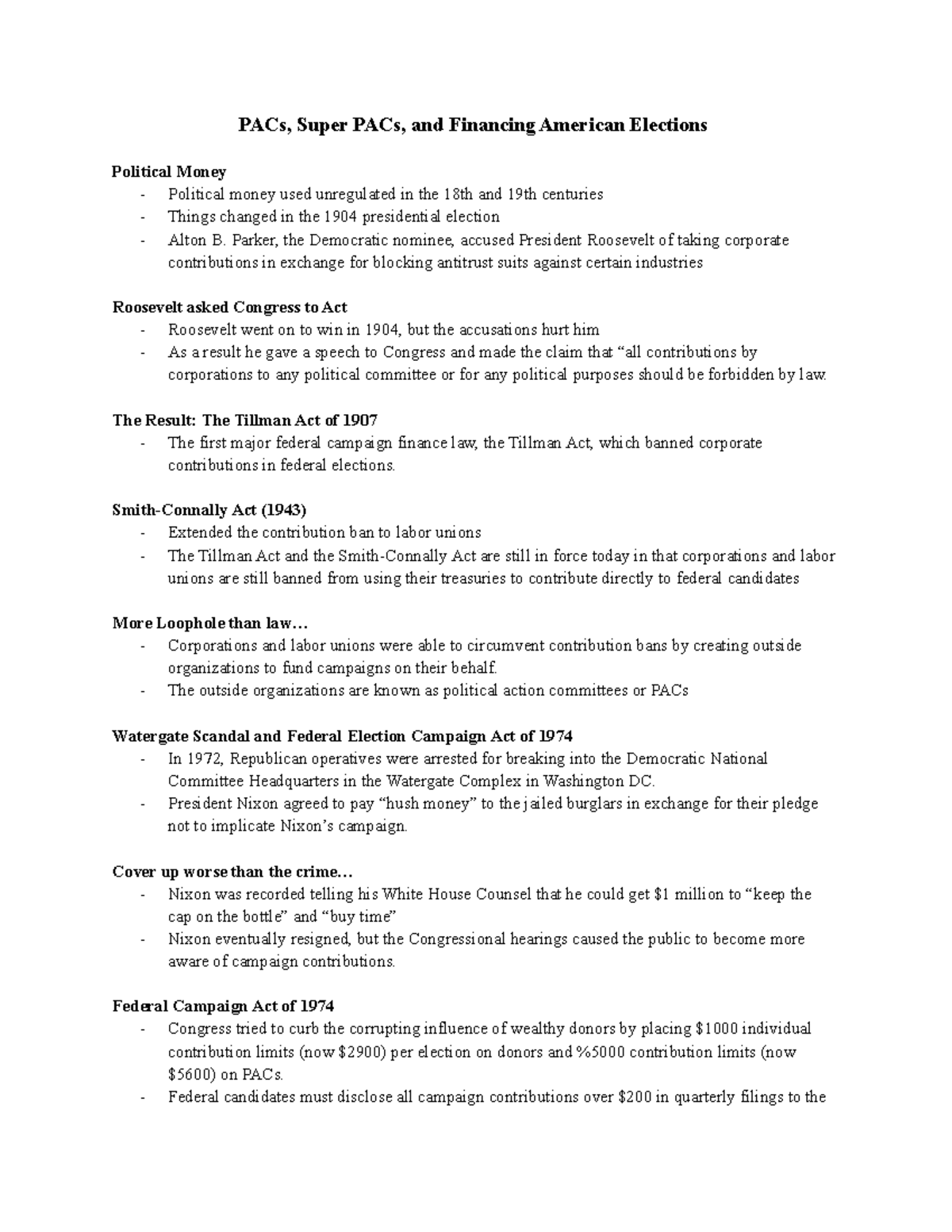 PACs, Super PACs, and Financing American Elections - Parker, the ...