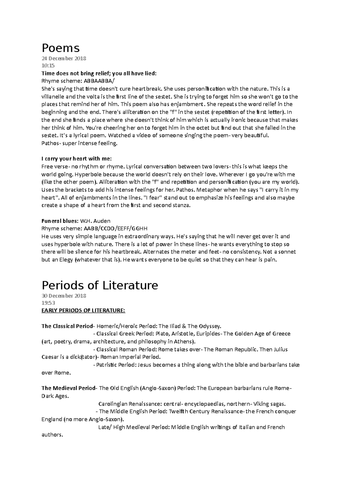 Poetry Class Notes - Poems 24 December 2018 10:15 Time does not bring ...