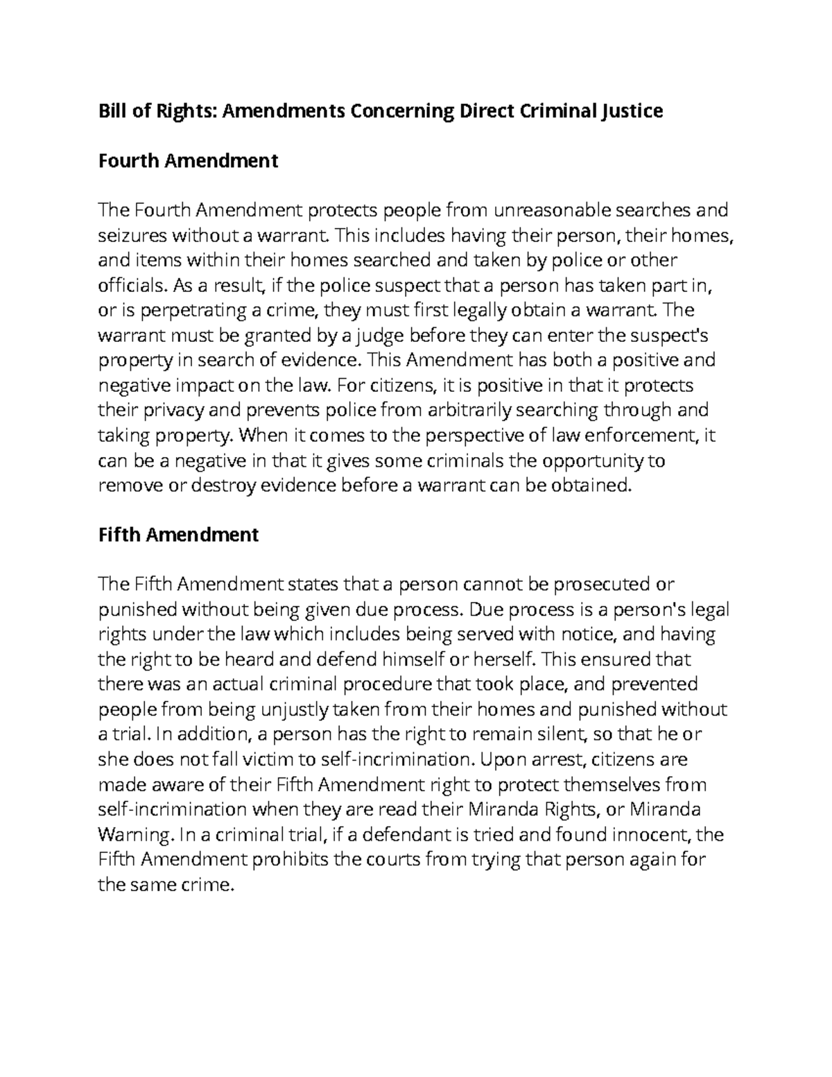 Bill of Rights Criminal Protections - Bill of Rights: Amendments ...