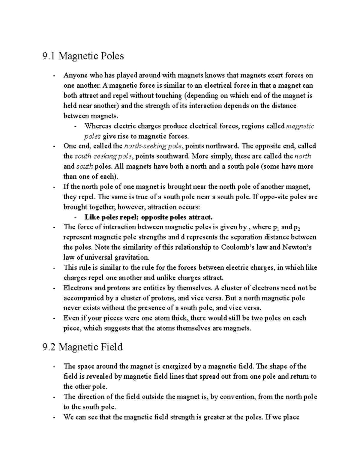 EDS Ch. 9 Part 1 - Ch. 9.1, 9.2, and 9.3 - 9 Magnetic Poles Anyone who ...