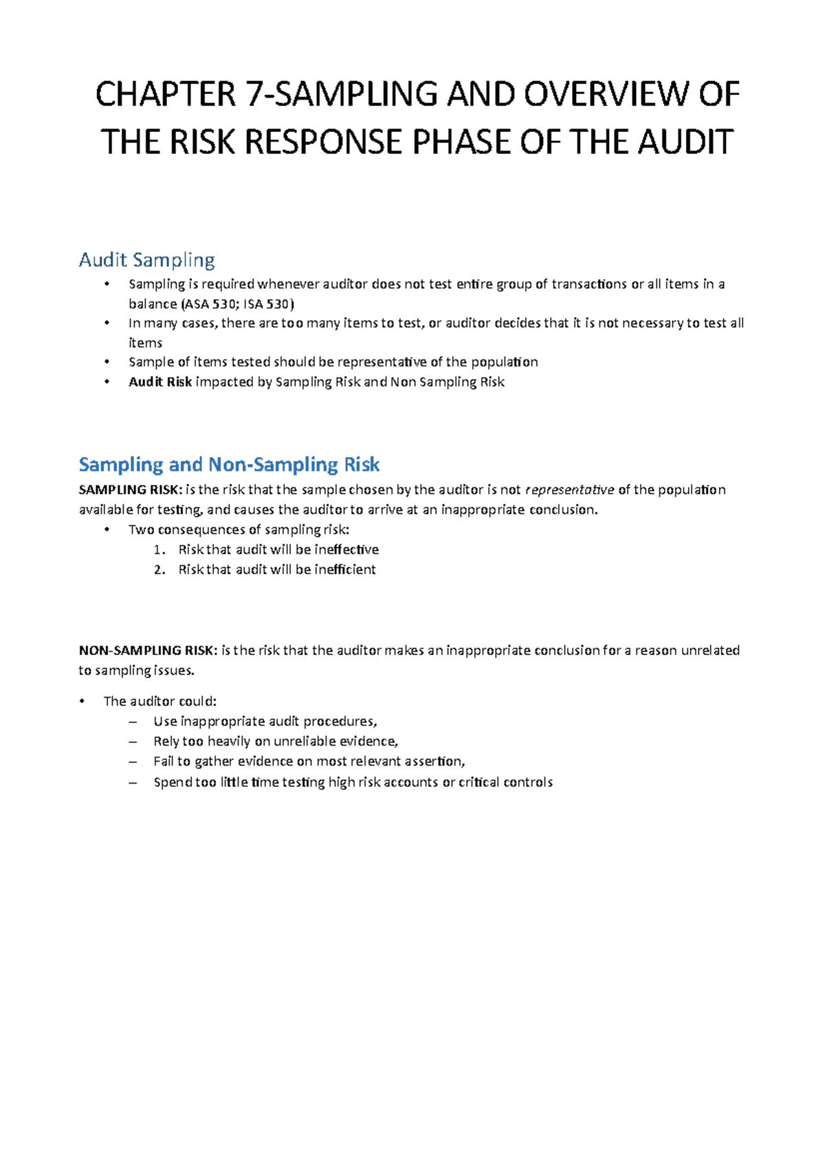 Chapter 7- Sampling AND Overview OF THE RISK Response Phase OF THE ...