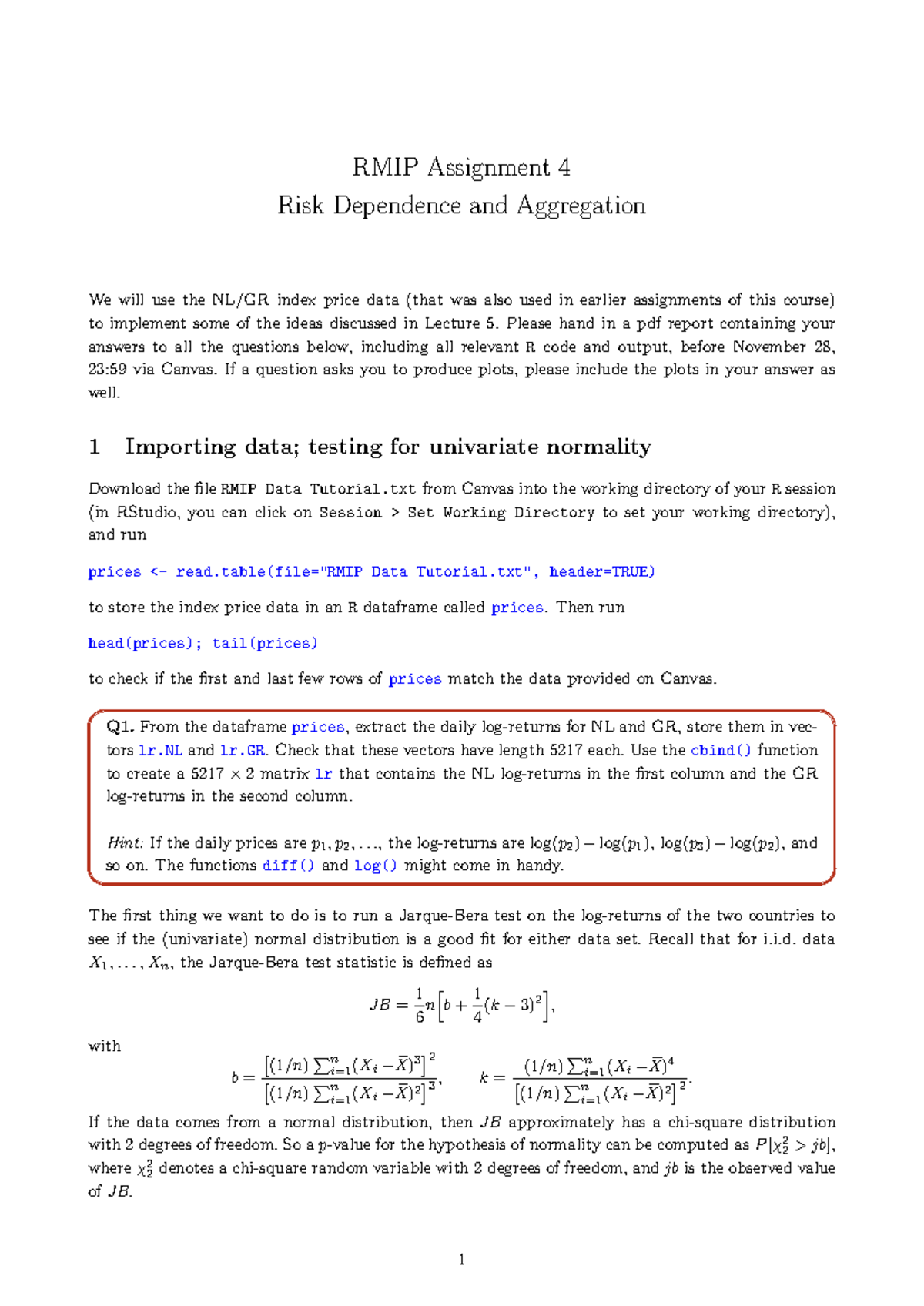 Assignment 5 RMIP (2021/2022) - RMIP Assignment 4 Risk Dependence and ...
