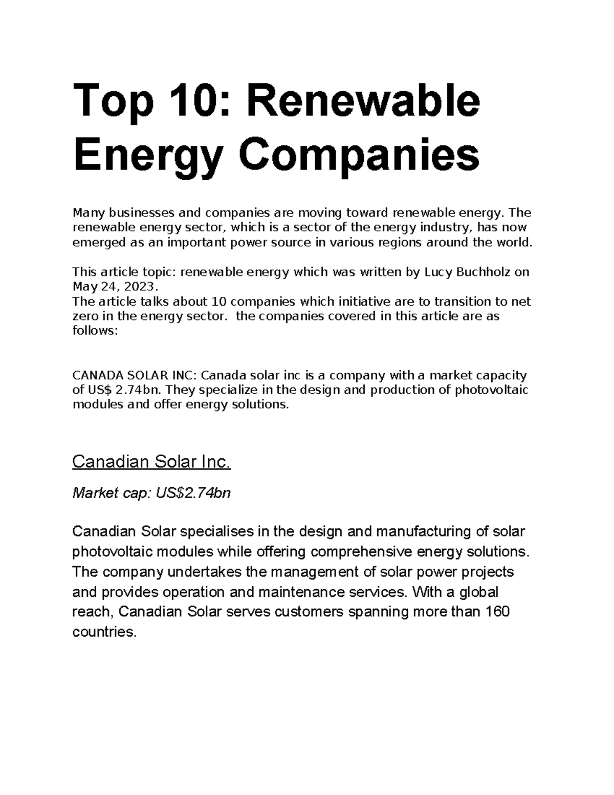 Top 10 Renewable Energy Companies - Top 10: Renewable Energy Companies ...