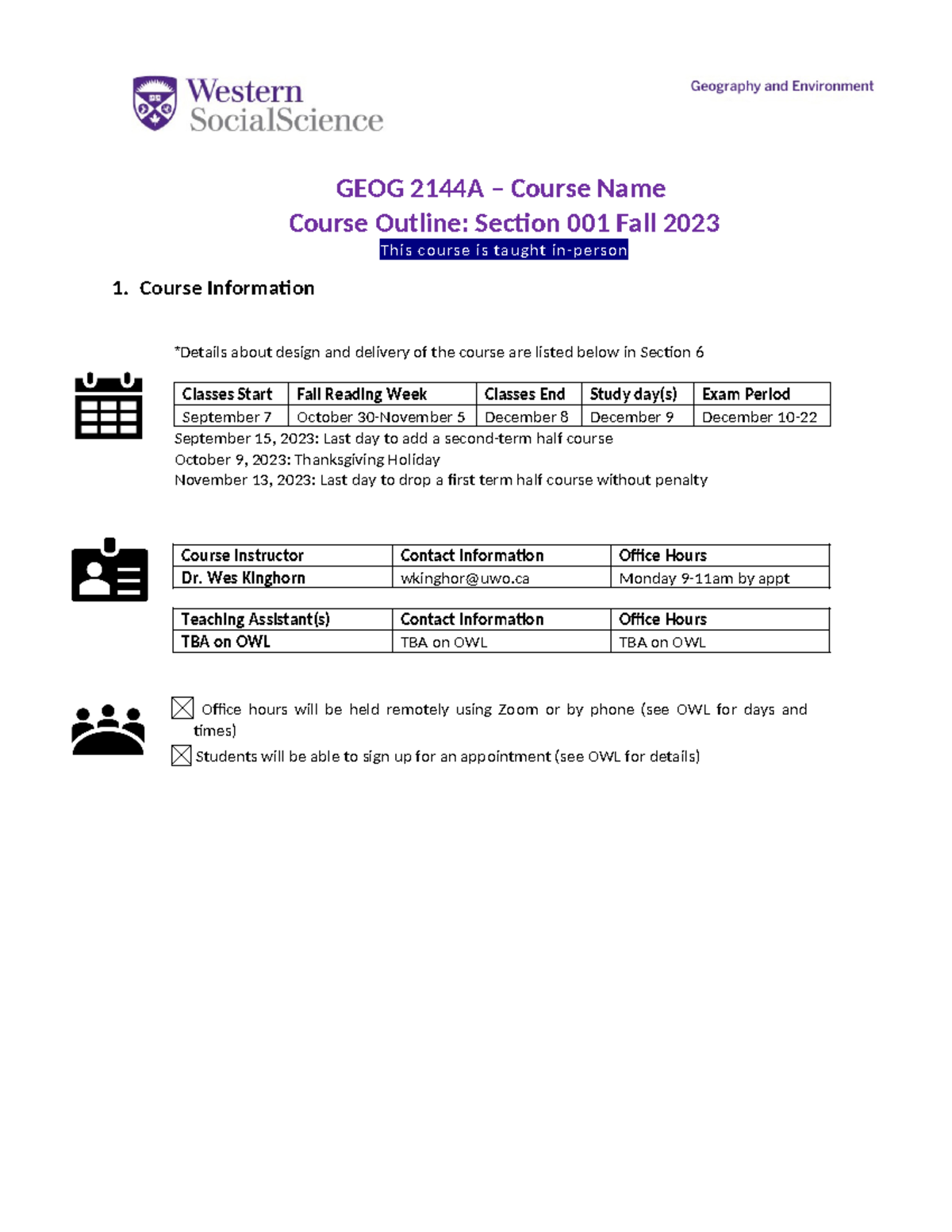 Syllabus Fall2023 Kinghorn 2144 - GEOG 2144A – Course Name Course ...