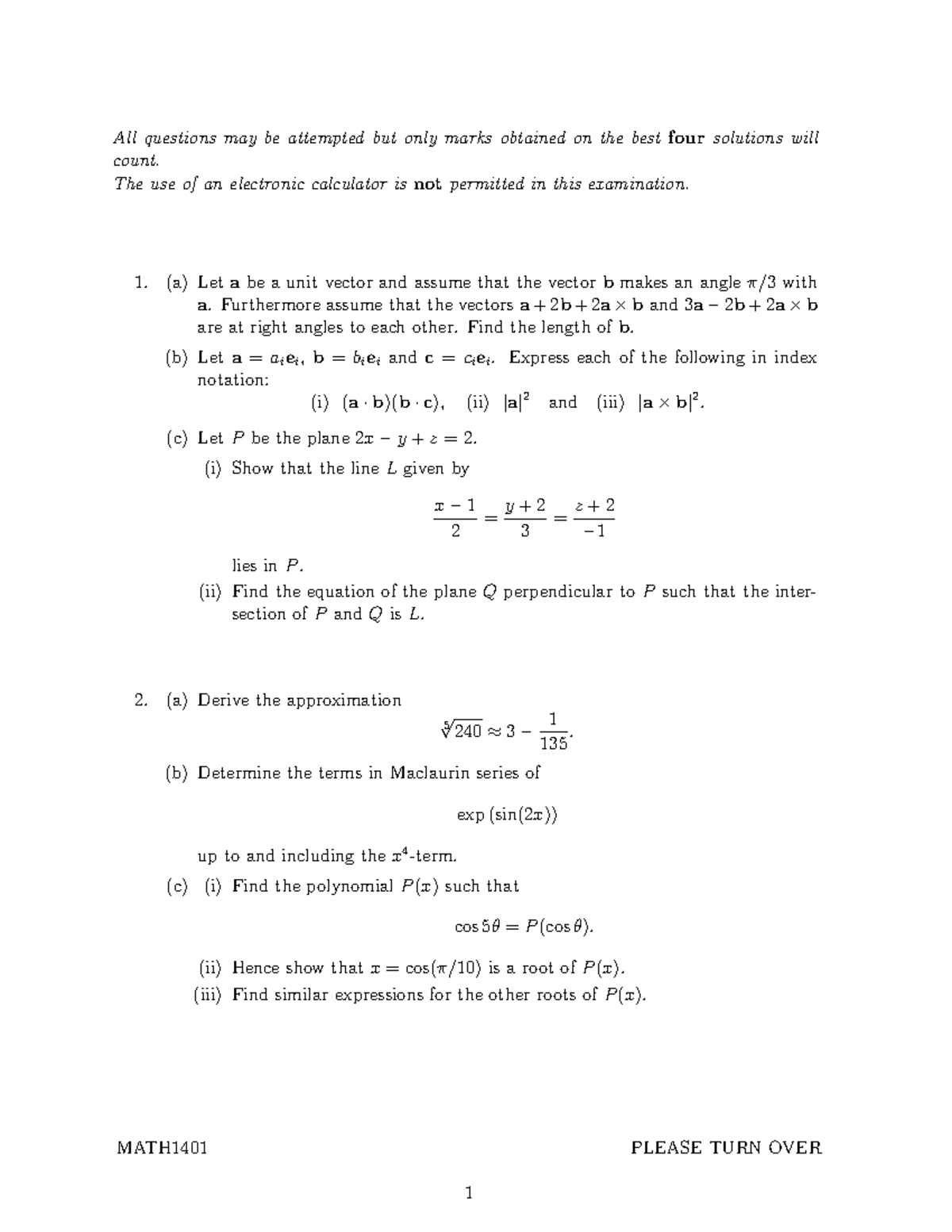 MATH0010 final 2017 18 ques - All questions may be attempted but only ...