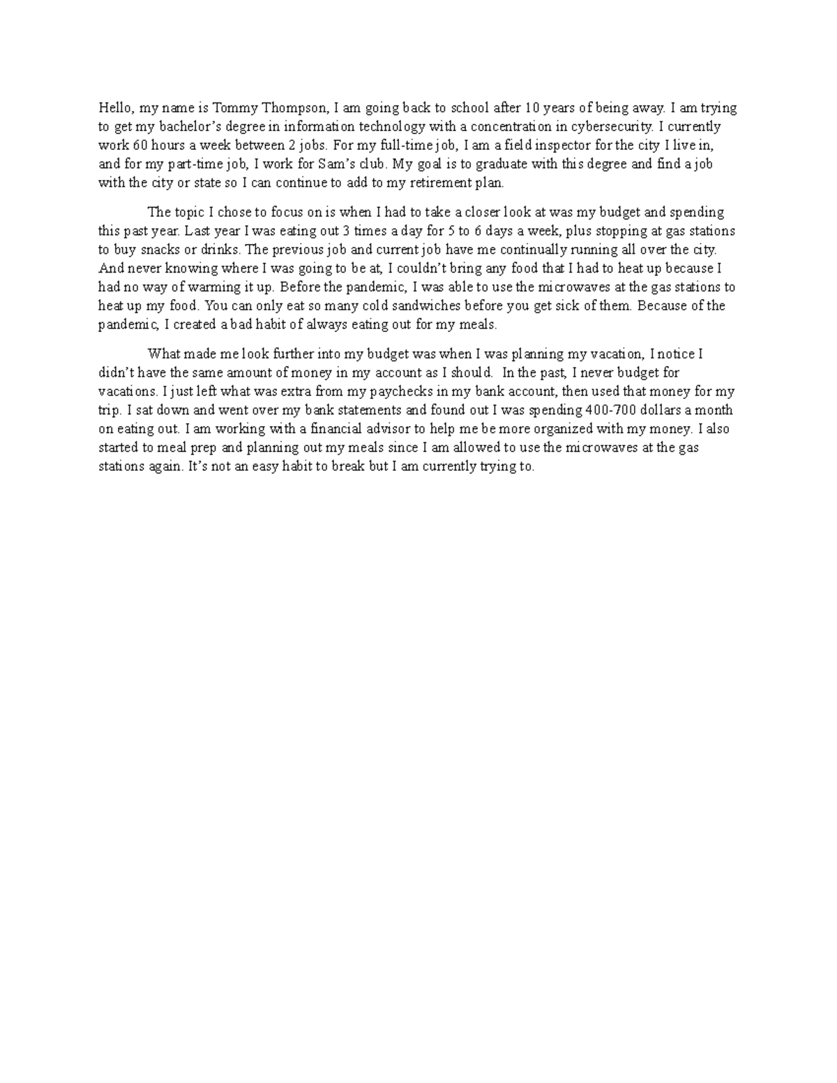 Eng discussion 1-1 - Hello, my name is Tommy Thompson, I am going back ...