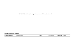 Early Childhood Lesson Plan Template - Learning Plan (Bachelor of ...