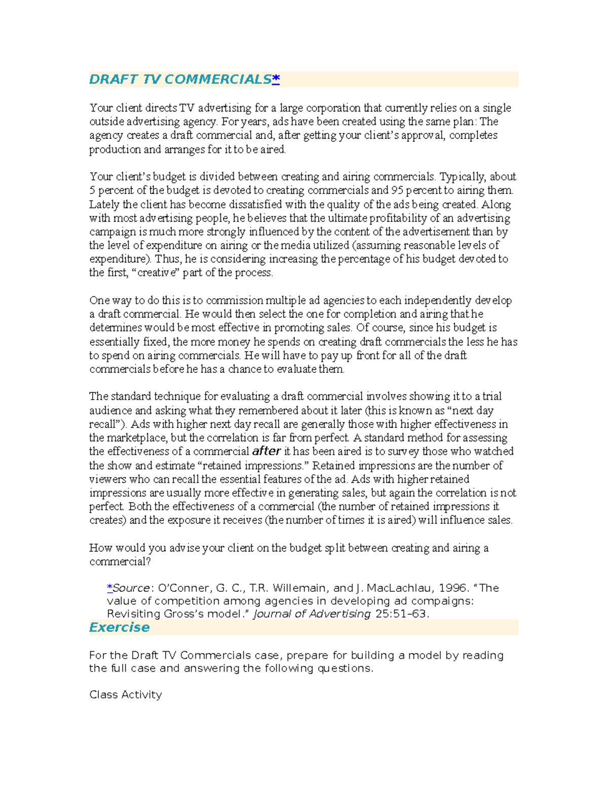 Draft TV Commercials edits - DRAFT TV COMMERCIALS * Your client directs ...