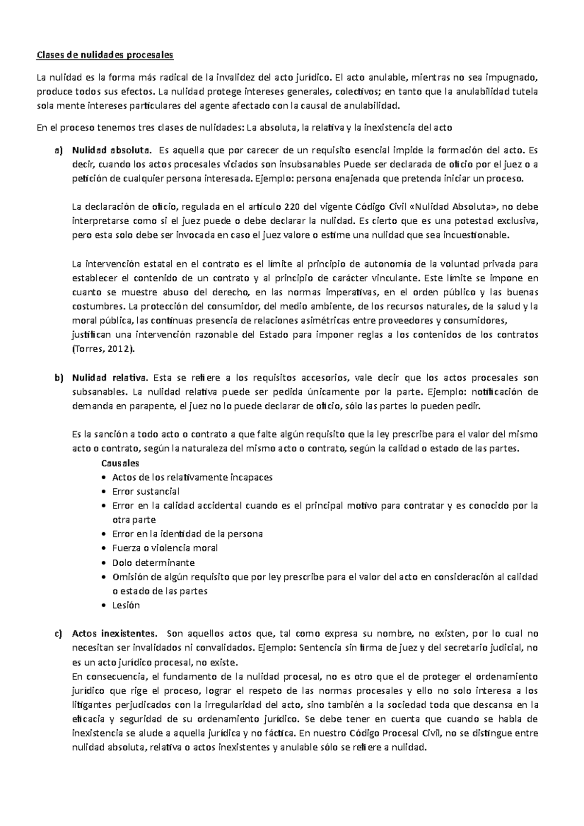 Clases de nulidades procesales - El acto anulable, mientras no sea ...