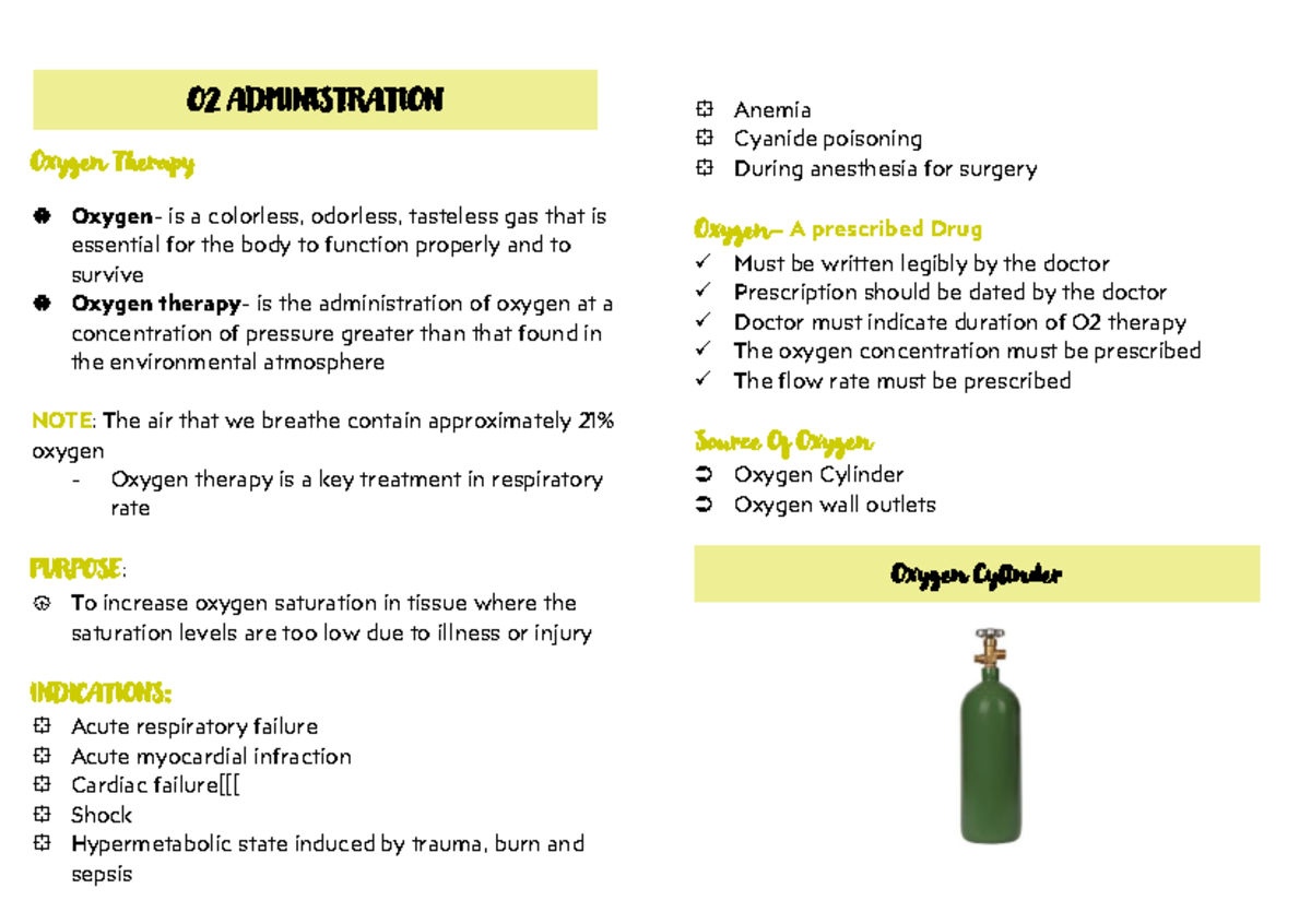 O2 Administration - this is only a summary for reviews in exams in ...