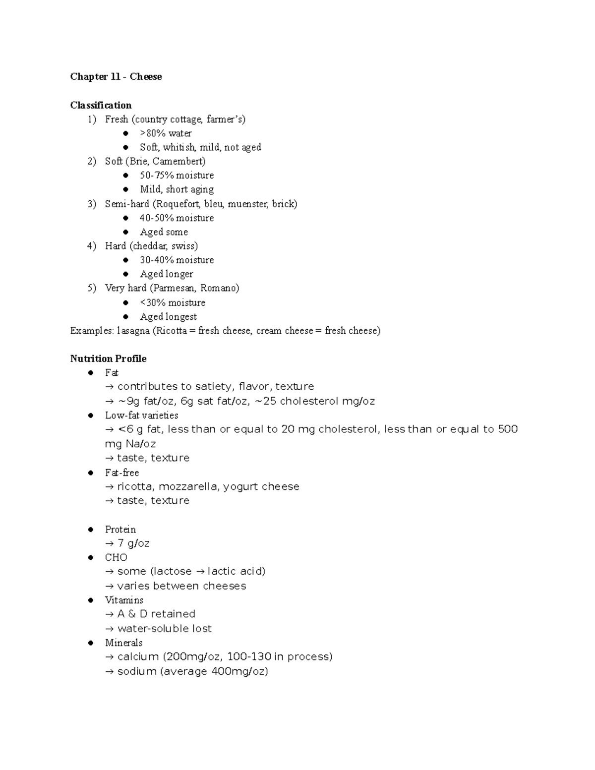 Nut 210 Exam 3 Study Guide - Chapter 11 - Cheese Classification 1 ...