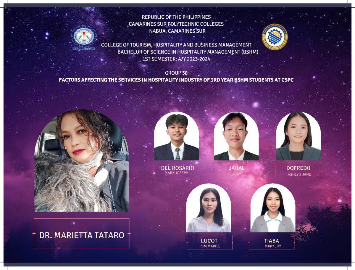 Group 58 Factors Affecting the Services in Hospitality Industry of 3rd year BSHM Students at ...