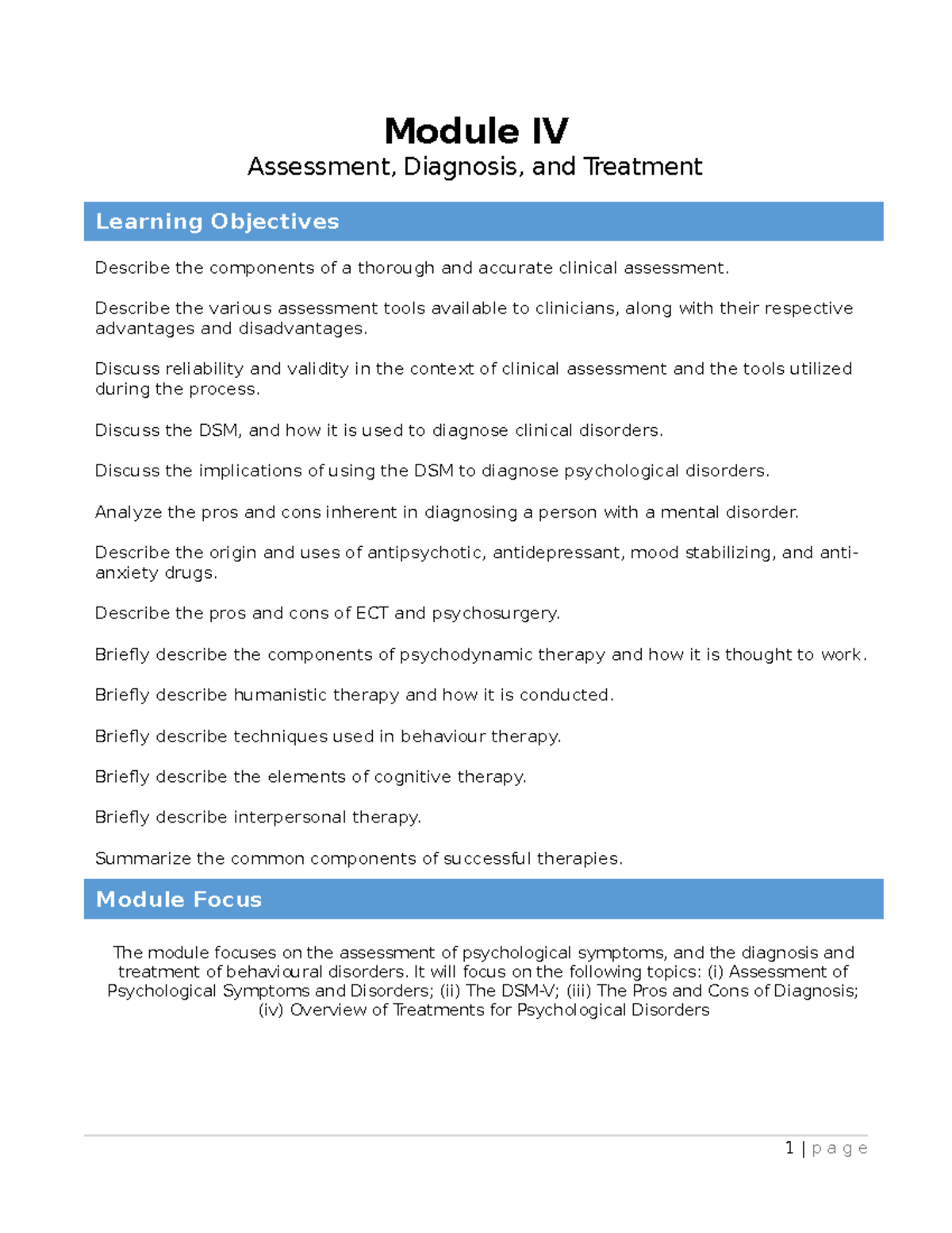 CPSY325-D10-Exam Prep-Module IV Notes - Module IV Assessment, Diagnosis ...