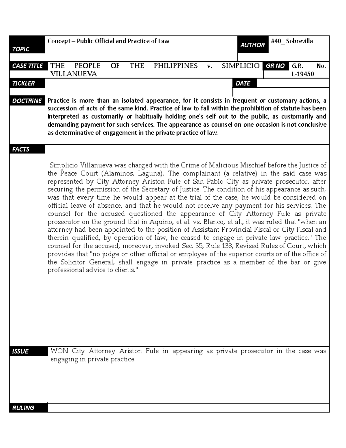 40. PALE People vs Villanueva - TOPIC Concept – Public Official and ...