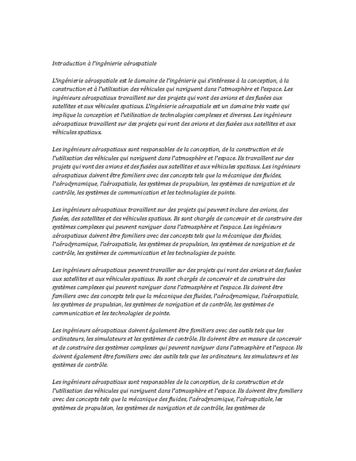 Aerospace Engineering Study Notes - Introduction à l'ingénierie ...