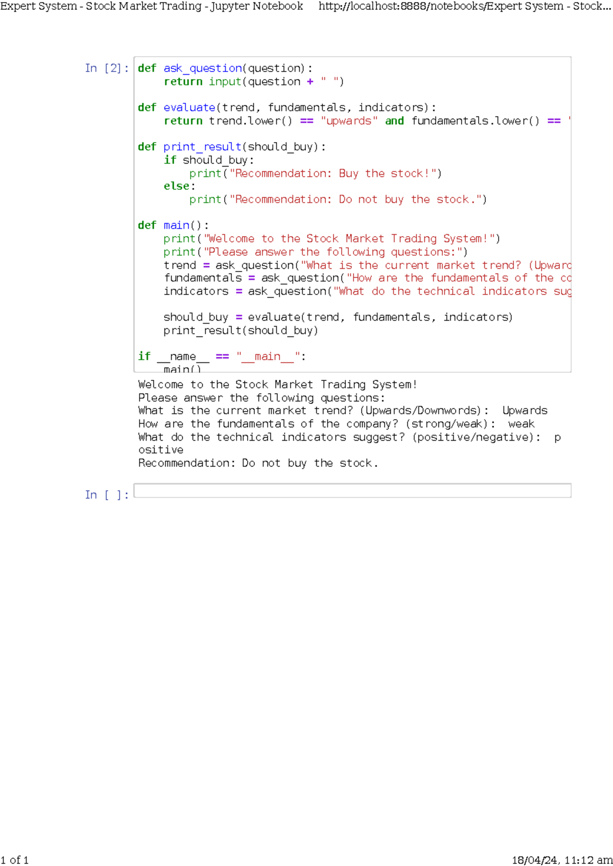Expert System - Stock Market Trading - Jupyter Notebook - In [2]: In ...