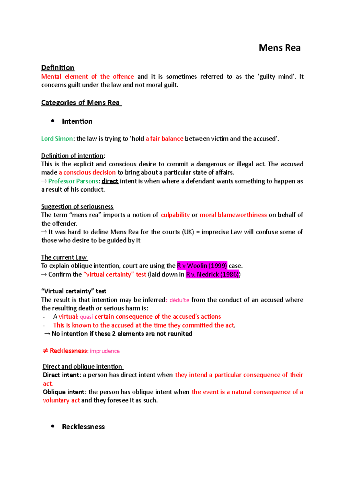 Mens Rea - Criminal law - Mens Rea Definition Mental element of the ...