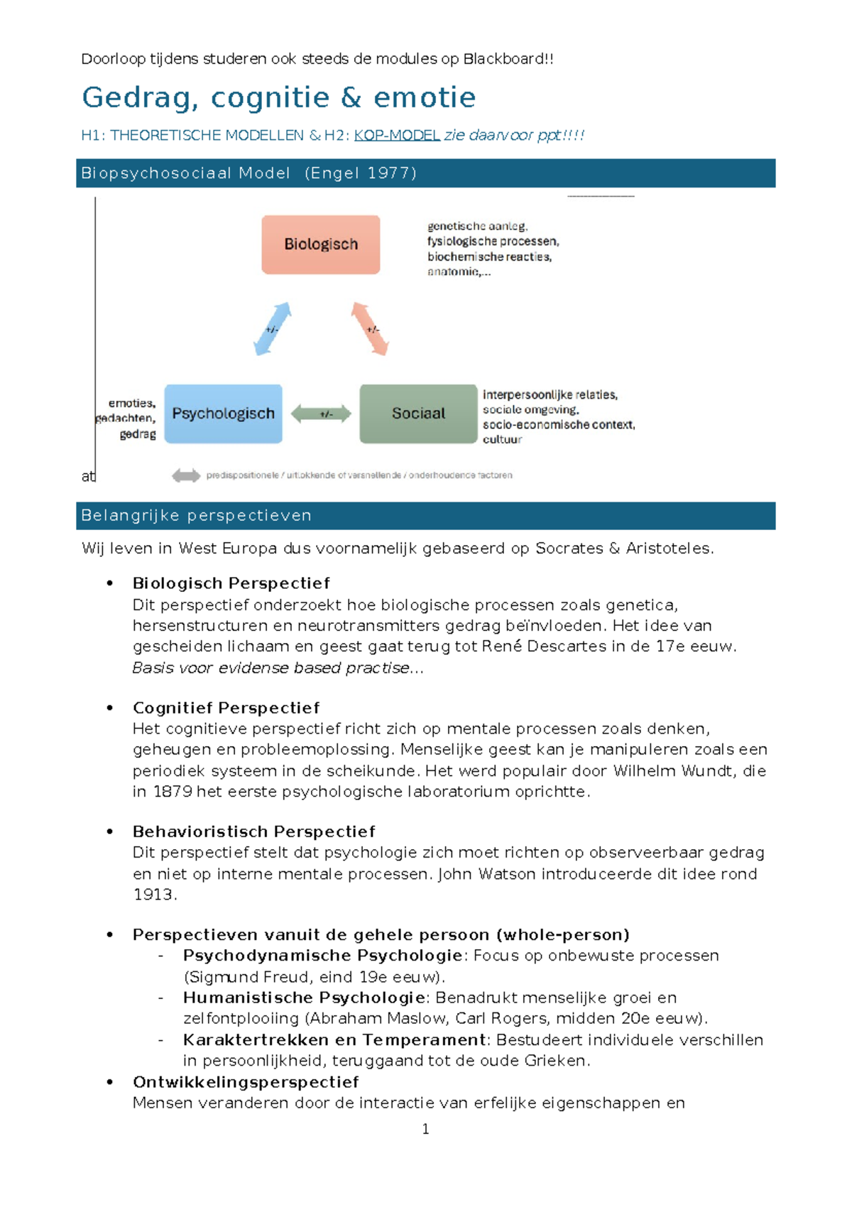 SMV Gedrag, cognitie & emotie - Gedrag, cognitie & emotie H1 ...