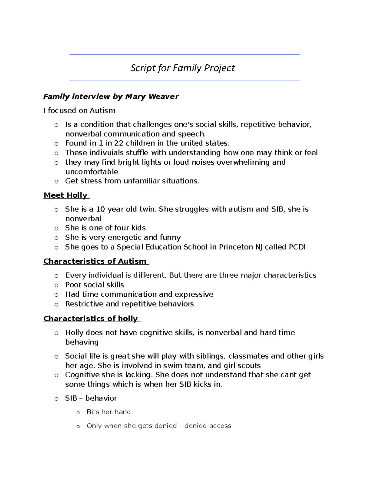 Script for family intervire - Script for Family Project Family ...