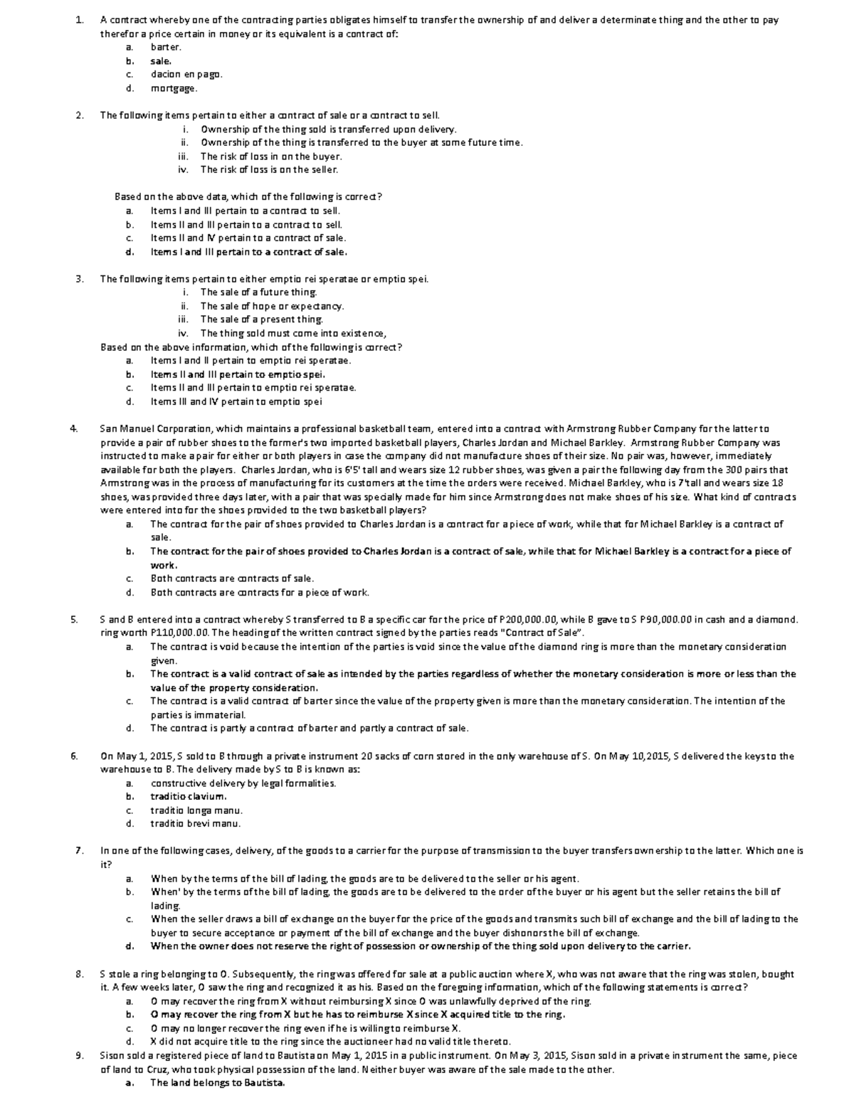 Regulatory Framework Questions - A contract whereby one of the ...