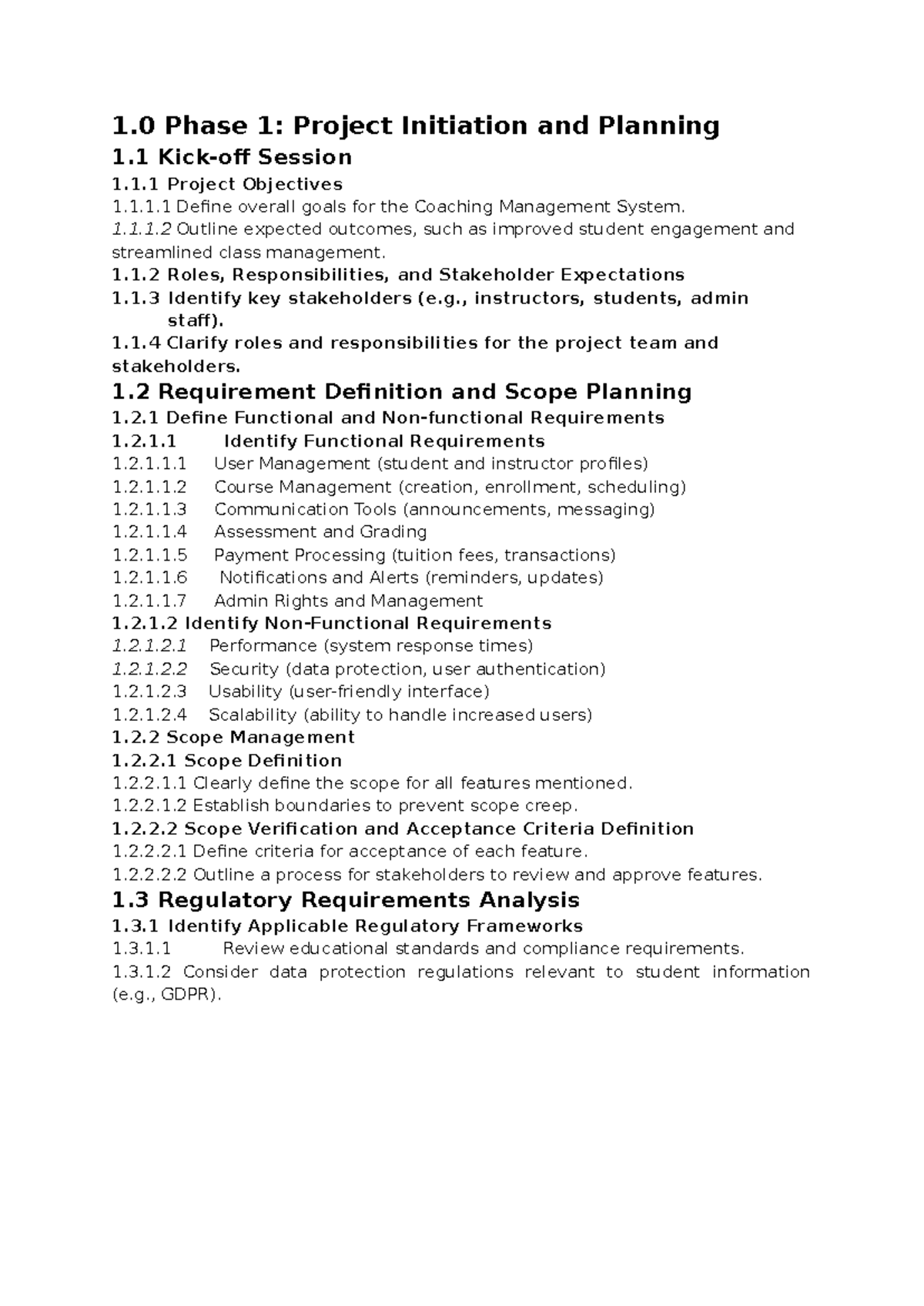 WBS for CMS Updated - okay - 1 Phase 1: Project Initiation and Planning ...
