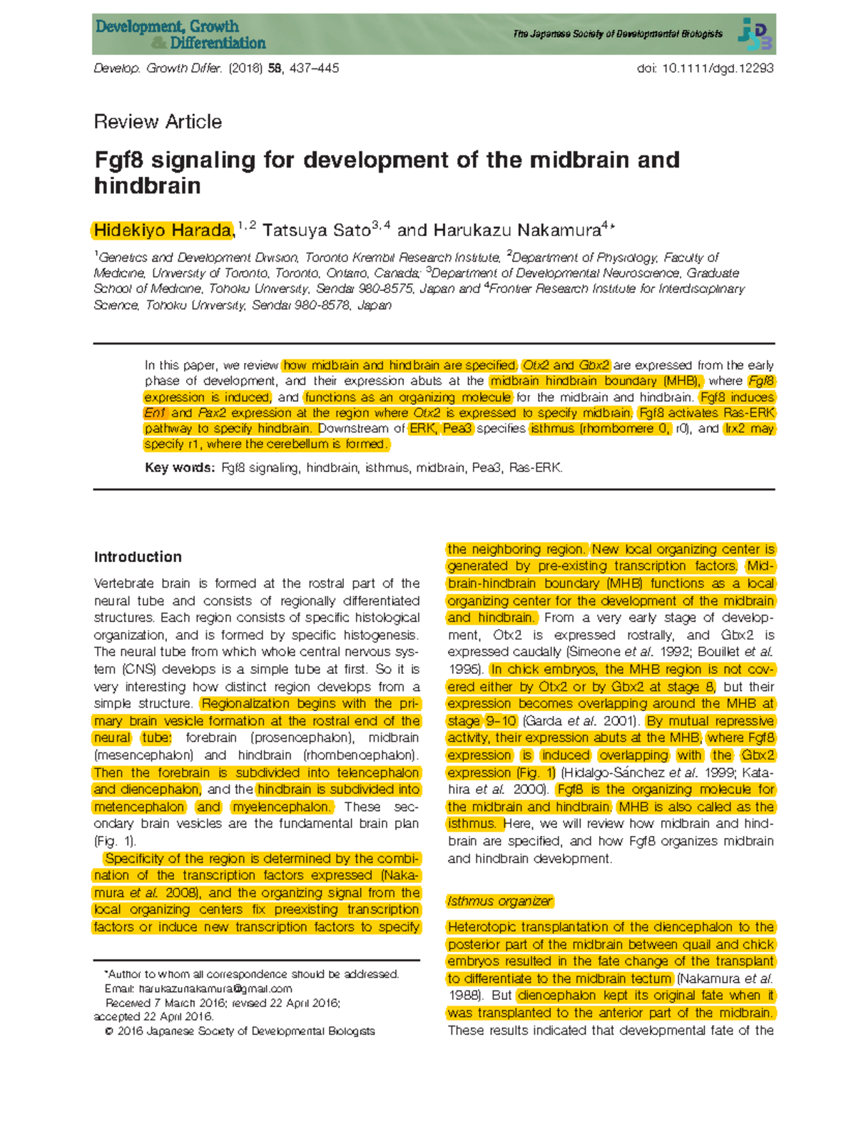 4. fgf signaling for development of the mhb-1 - Review Article Fgf8 signaling for development of ...